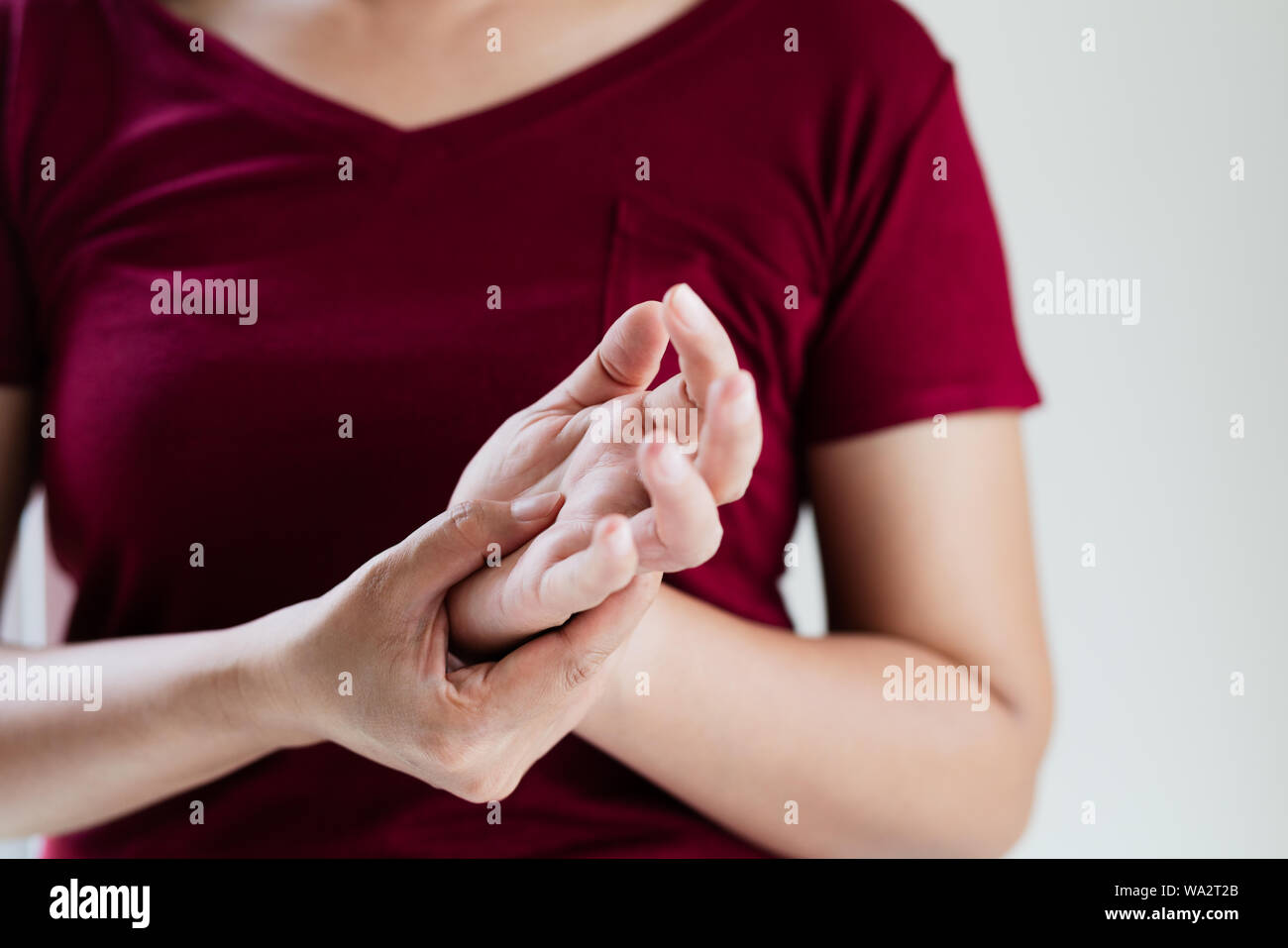 woman wrist arm pain long working. office syndrome healthcare and ...