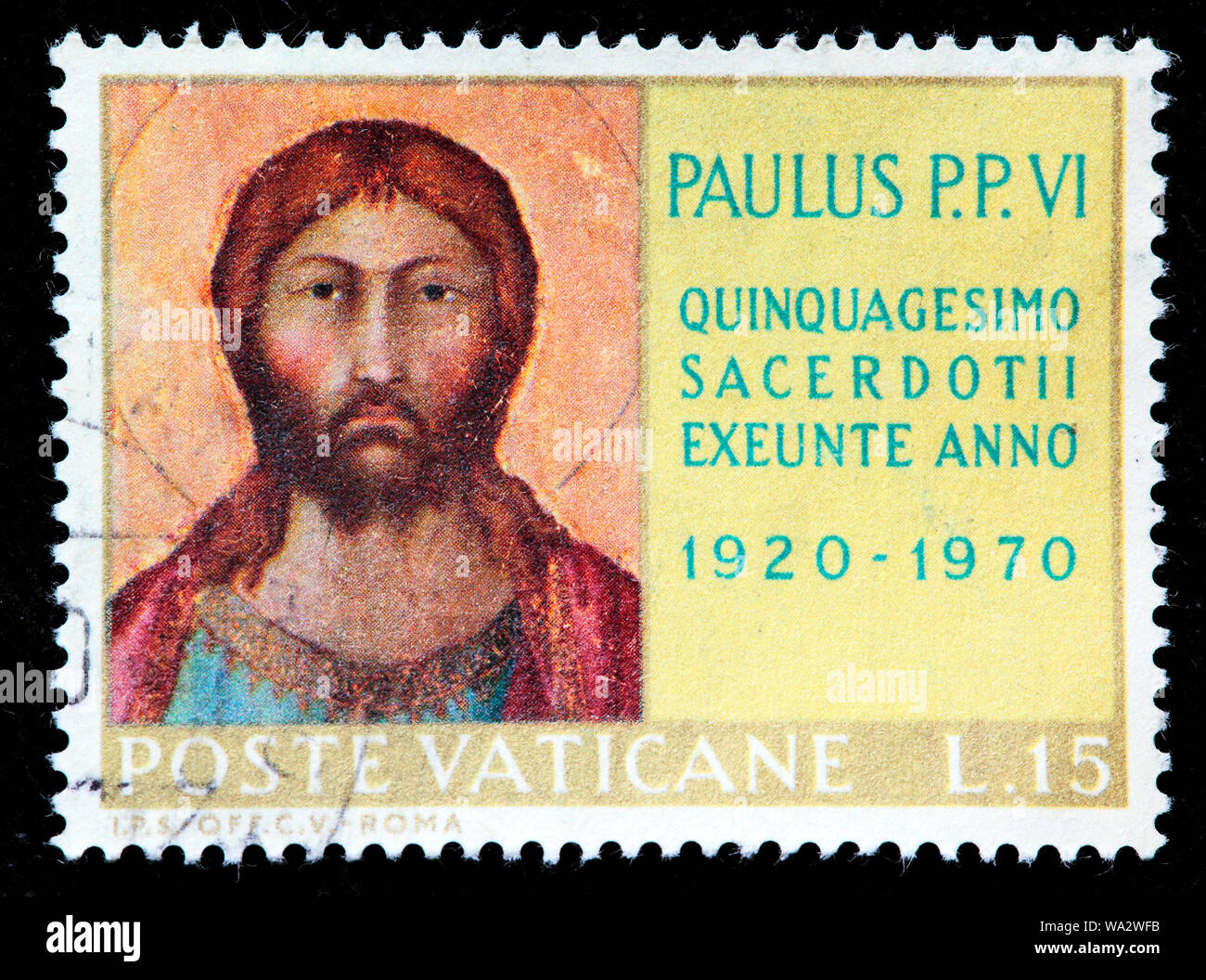 Christ by Simone Martini, Pope Paulus VI, Priest jubilee, postage stamp ...