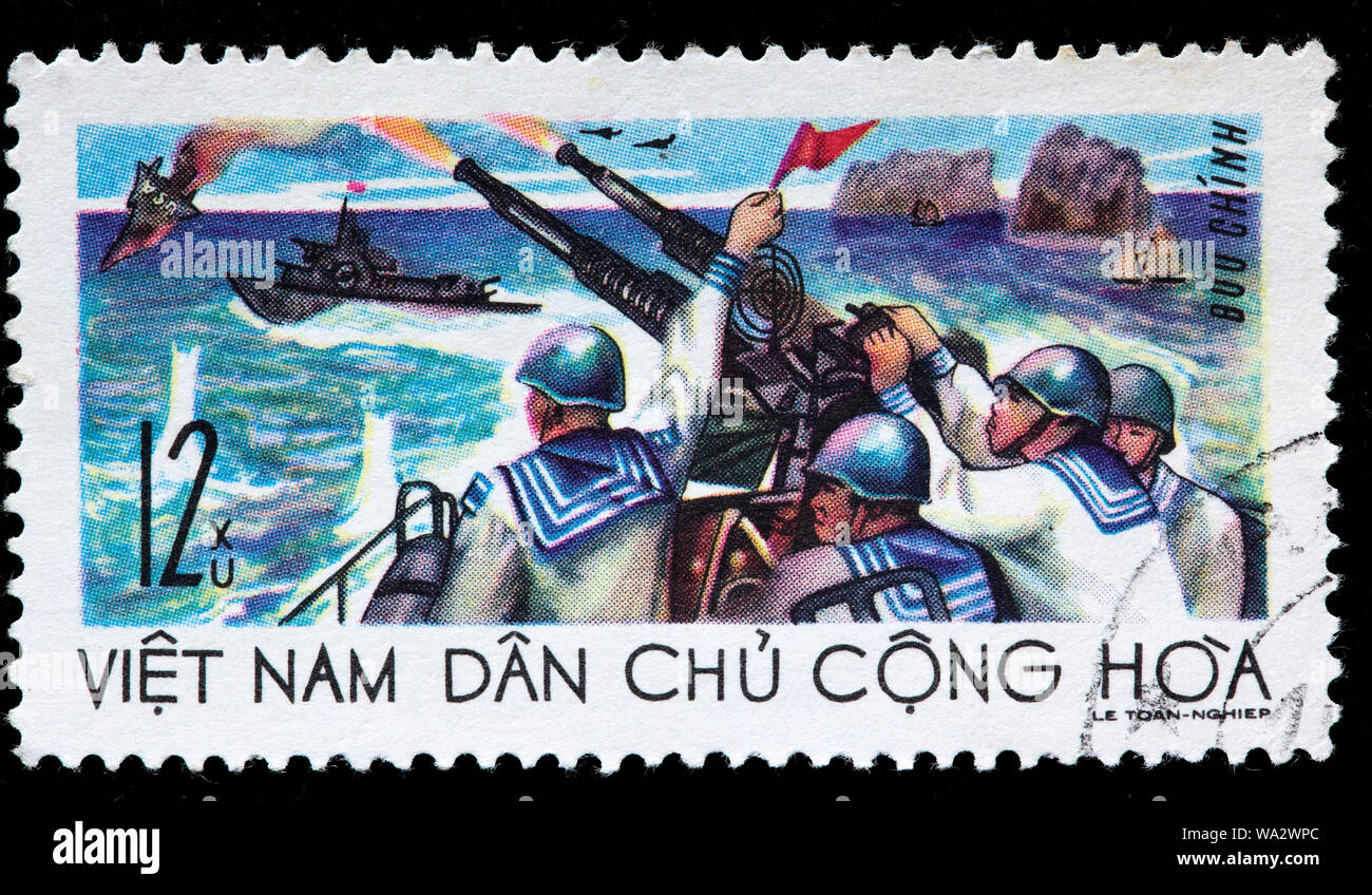 Naval unit in battle, Vietnam war, postage stamp, Vietnam, 1967 Stock ...