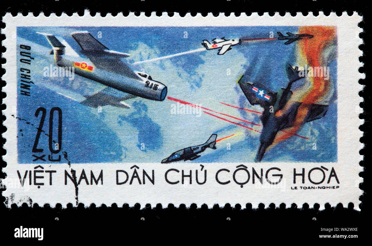 Air battle, Vietnam war, postage stamp, Vietnam, 1967 Stock Photo - Alamy