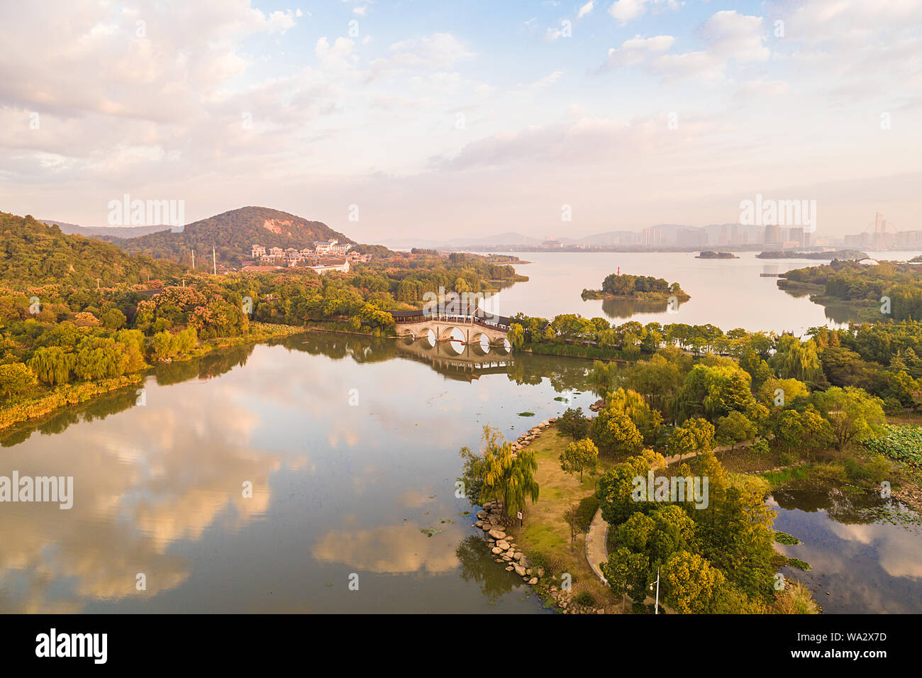 Taihu lake wetland park and urban landscape Stock Photo - Alamy