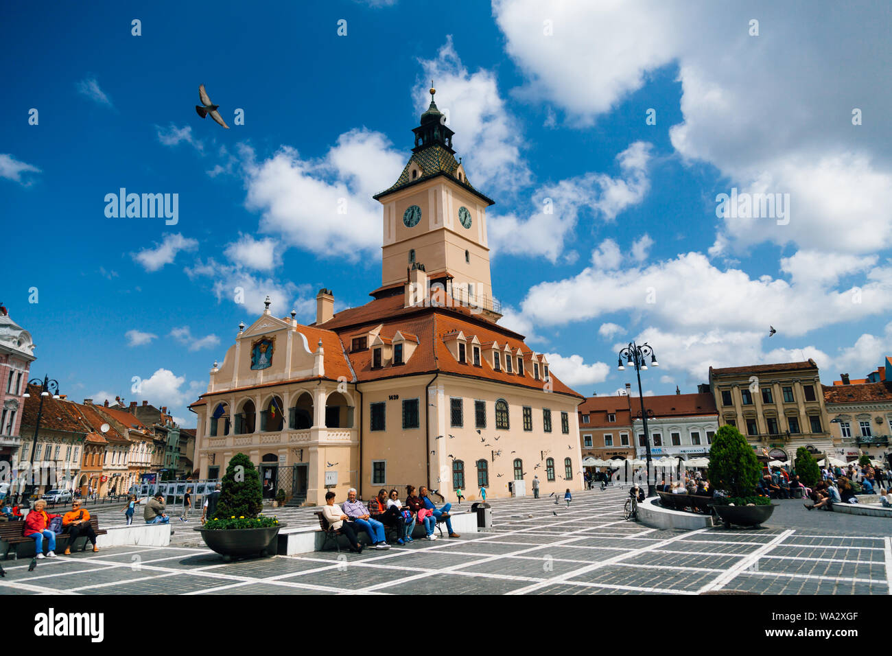 Brasov, ROMANIA - August 4 2019: The old Town Square of Brasov (Piata ...