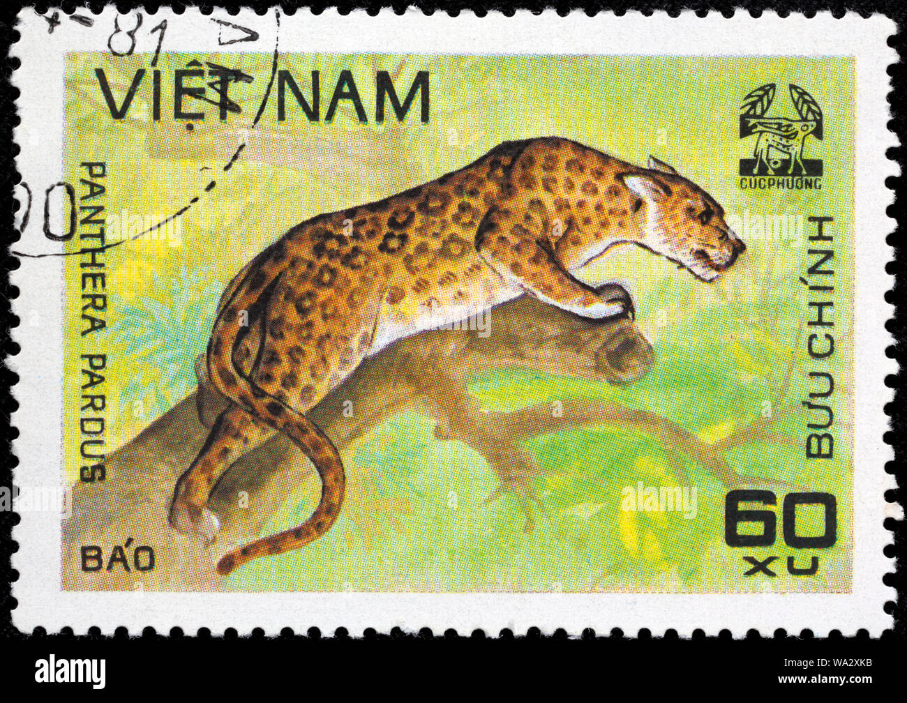 Leopard, Panthera pardus, Cuc Phuona Nati Forest, postage stamp ...