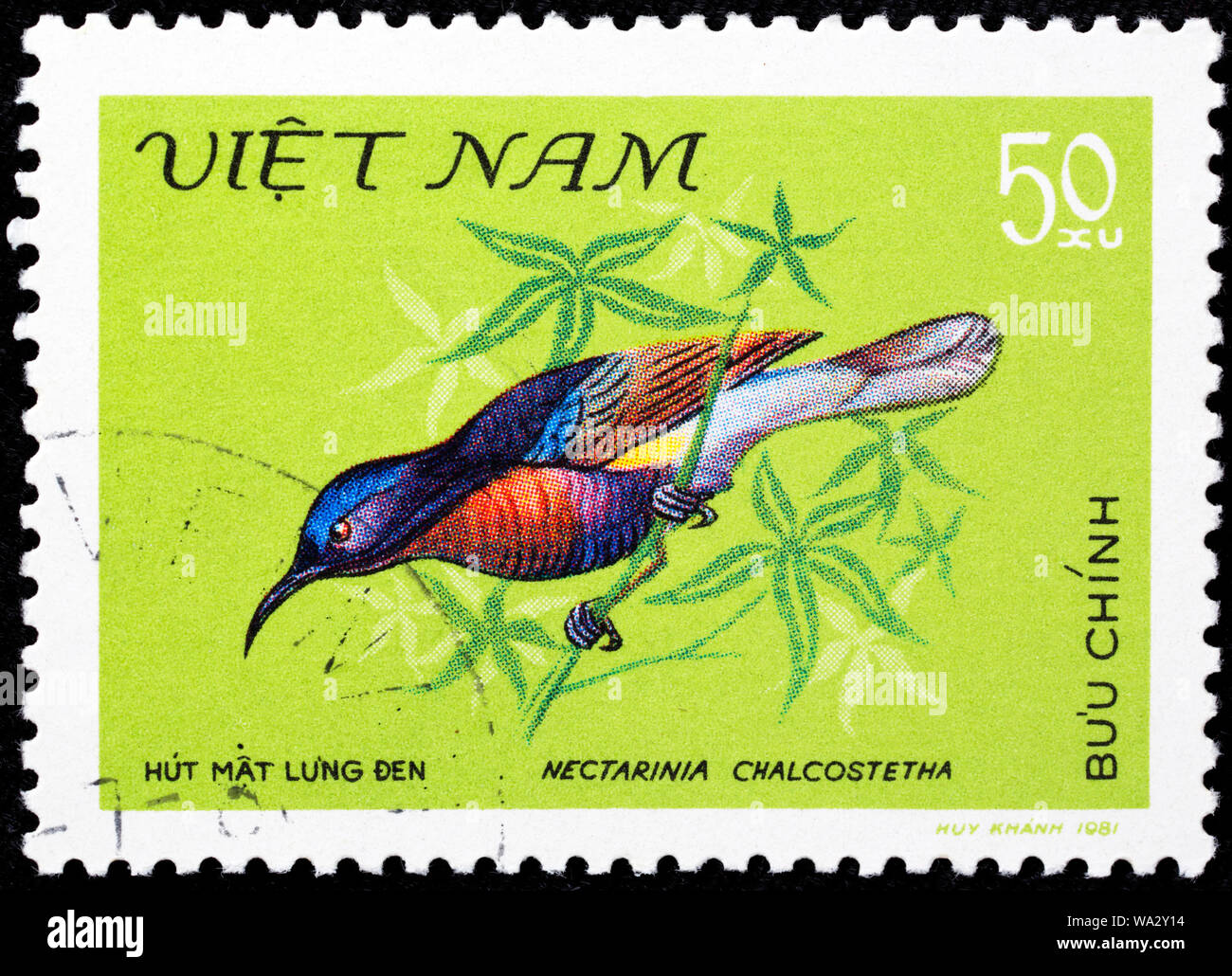 Leptocoma calcostetha, Copper-throated Sunbird, postage stamp, Vietnam ...