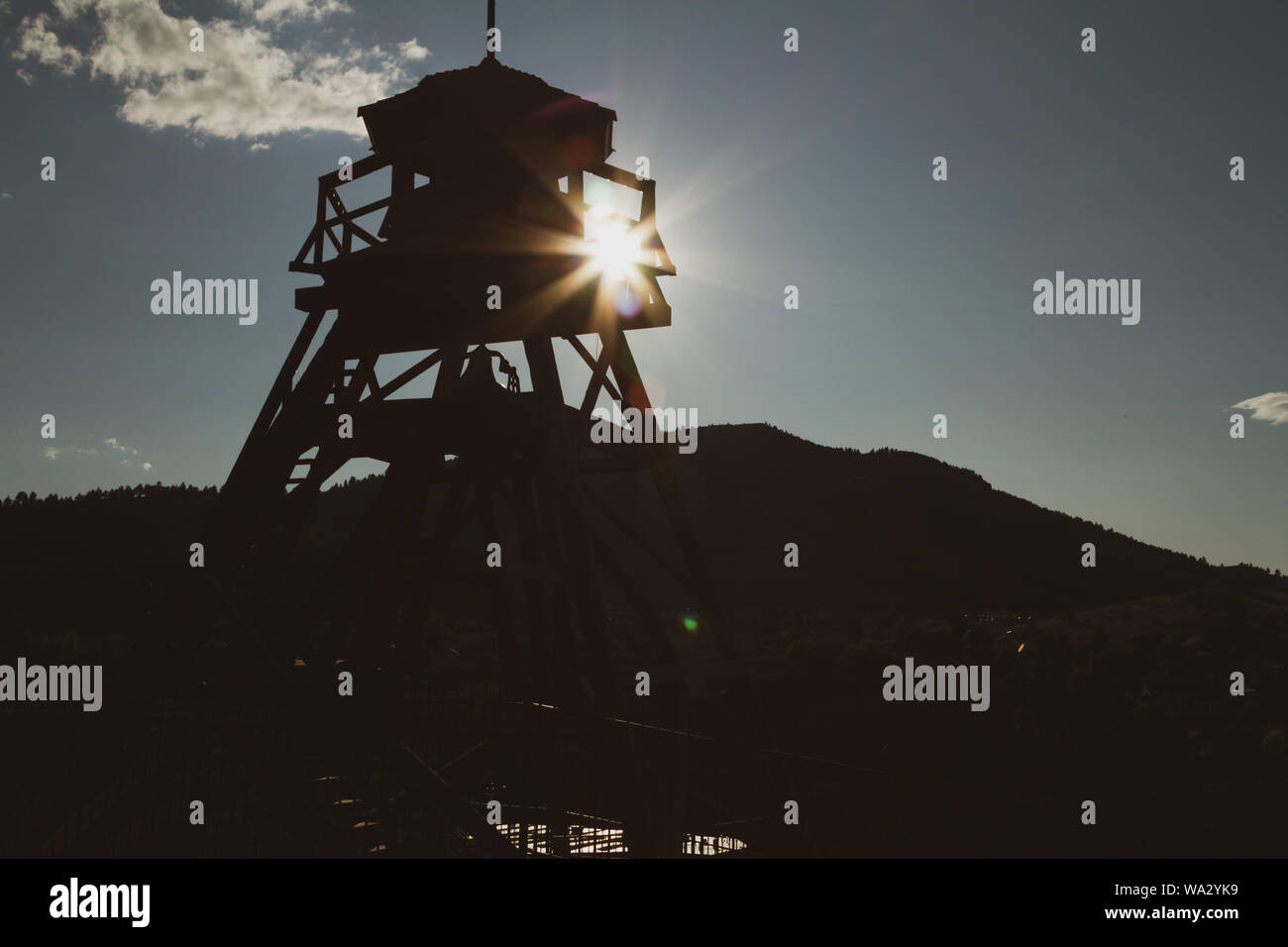 Sunburst within the iconic historical old fire tower, also known as the ...
