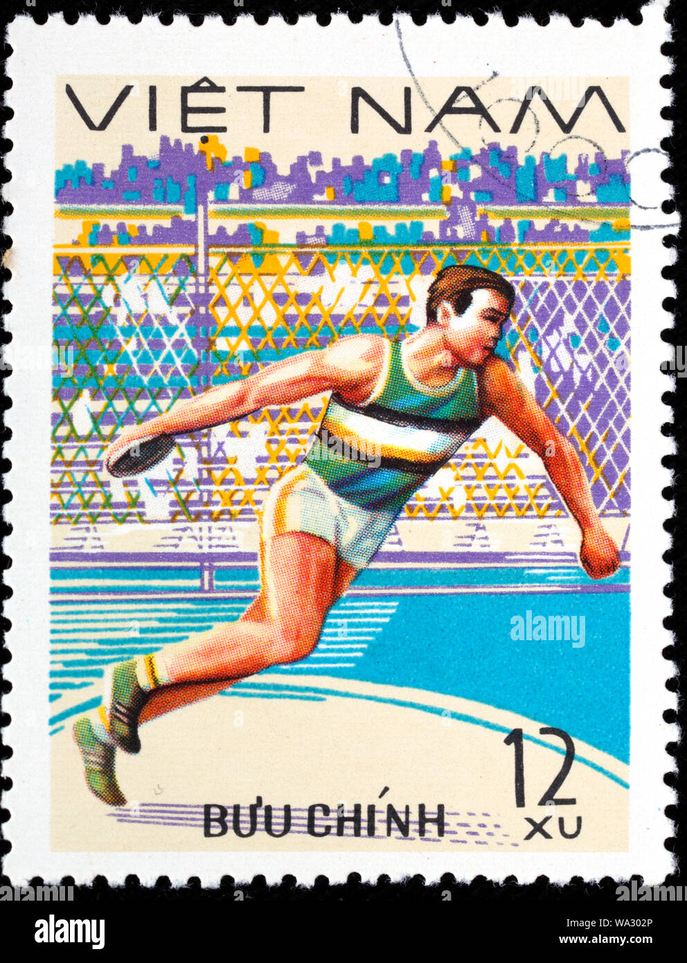 Discus throwing, Athletics championship, postage stamp, Vietnam, 1978 ...