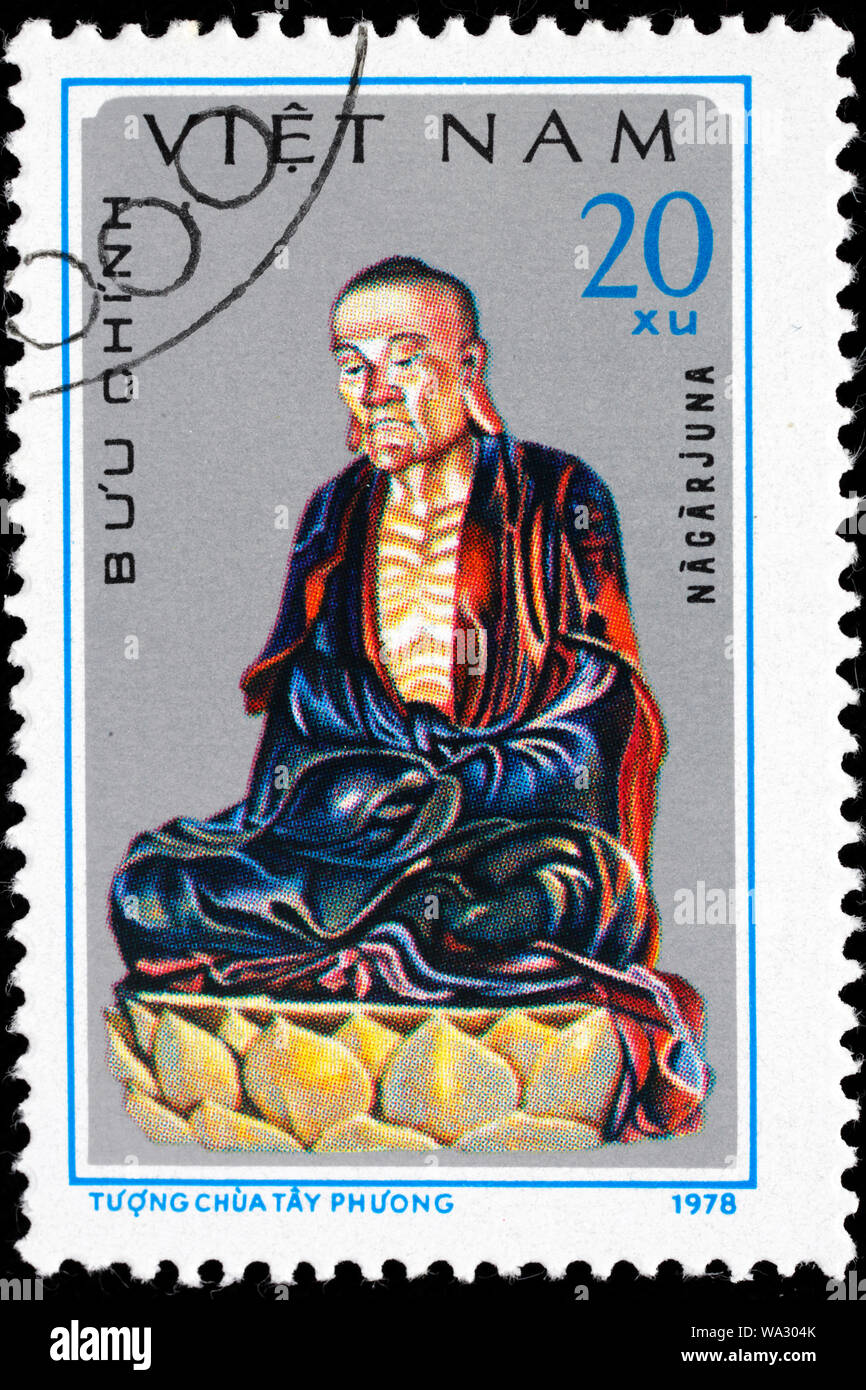 Nagarjuna (150-250), Buddhist philosopher, Statue in Tay Phuong pagoda ...