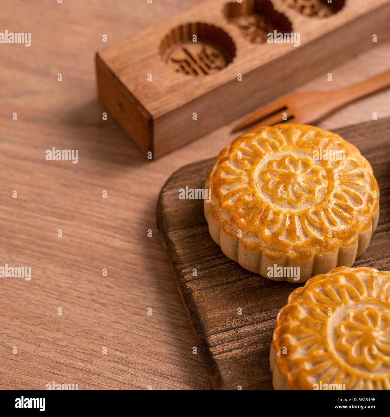 Round shaped fresh baked moon cake pastry - Chinese moonckae for Mid ...