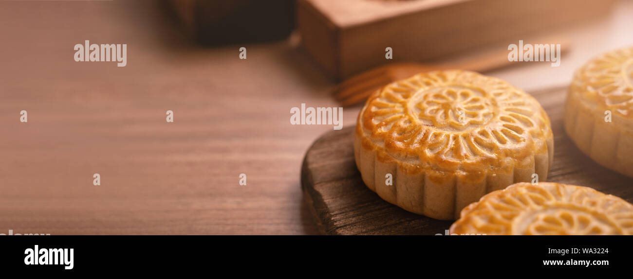 Round shaped fresh baked moon cake pastry - Chinese moonckae for Mid ...