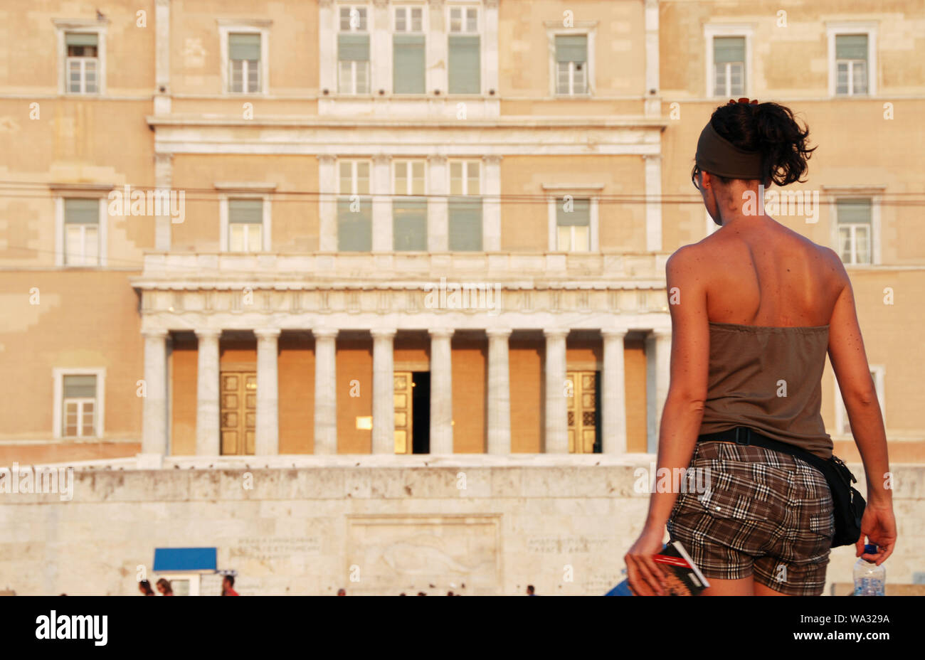 Tourist Girl in front of Greek parliament in Athens Greece Stock Photo ...