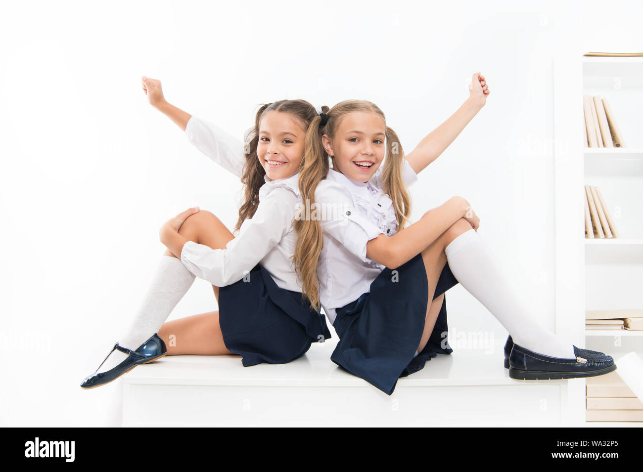 School club. Little schoolgirls classmates friendly kids. Schoolgirls ...