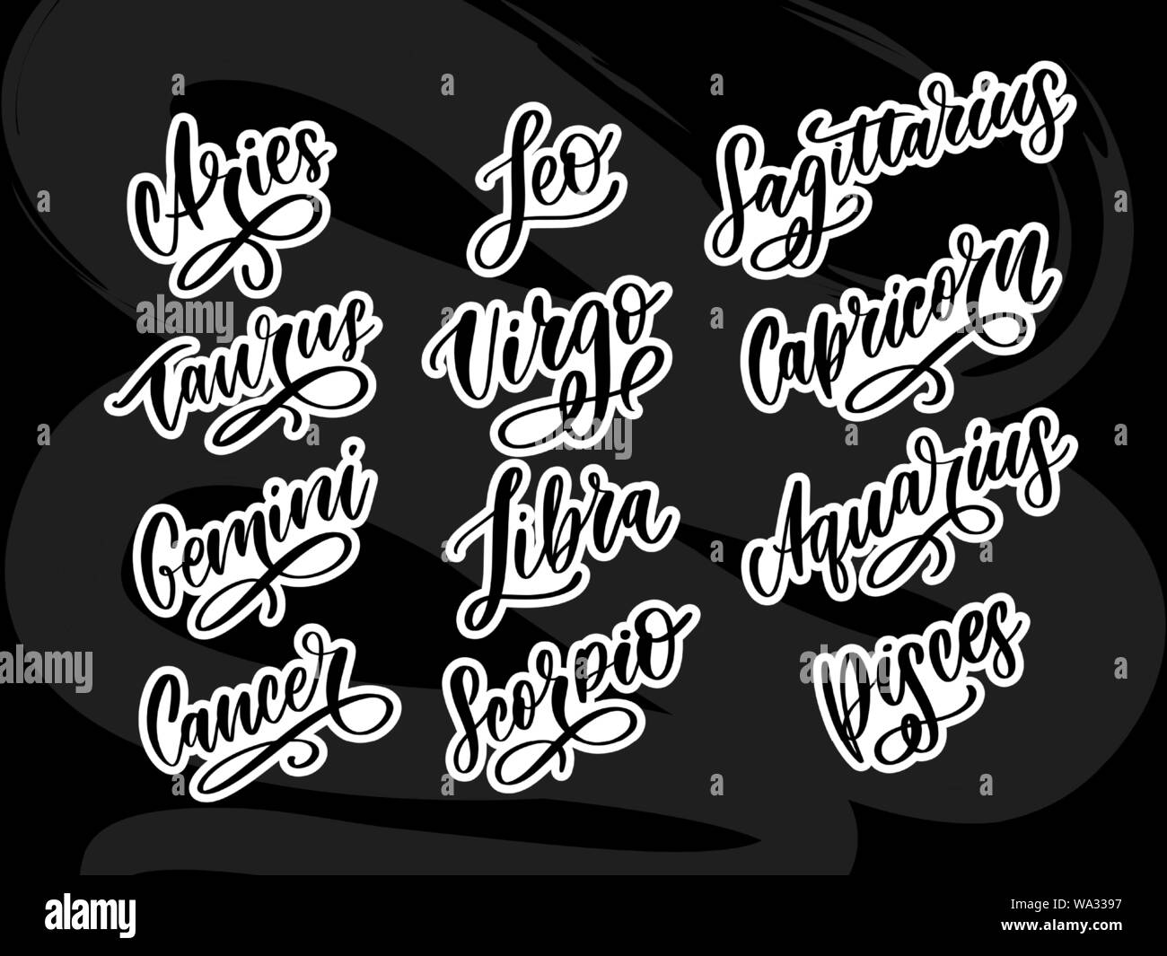 Zodiac lettering Vector Sign. Cartoon astrology text illustration ...