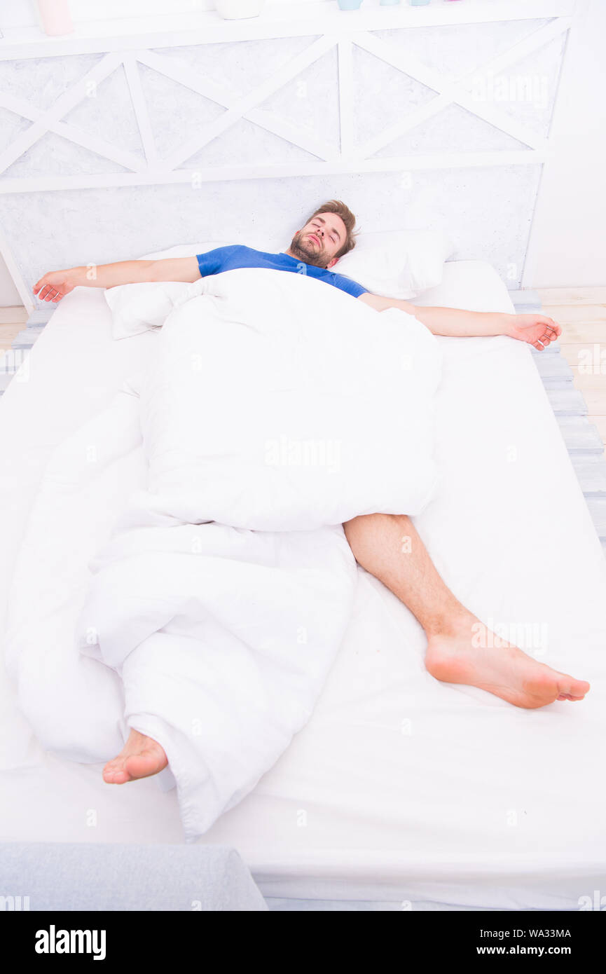Get enough amount of sleep every night. Bearded man face relaxing ...