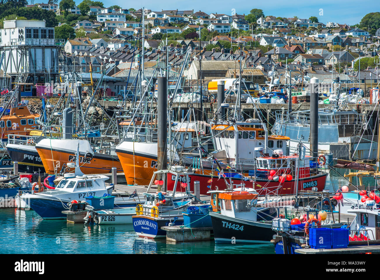 The harbour at Newlyn fishing village near Penzance in Cornwall ...
