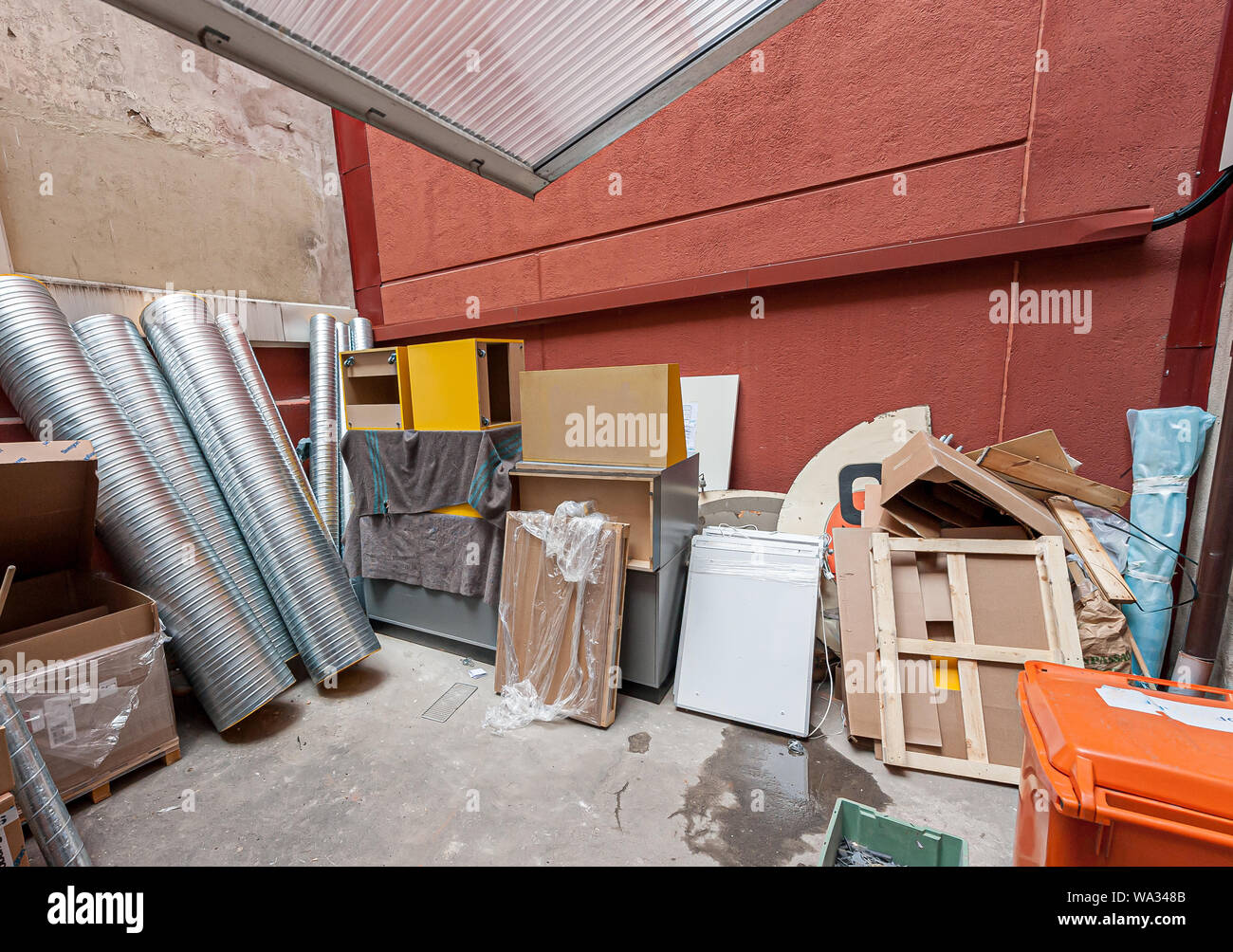 Ventilation and parts for renovating a store stored in a backyard Stock ...