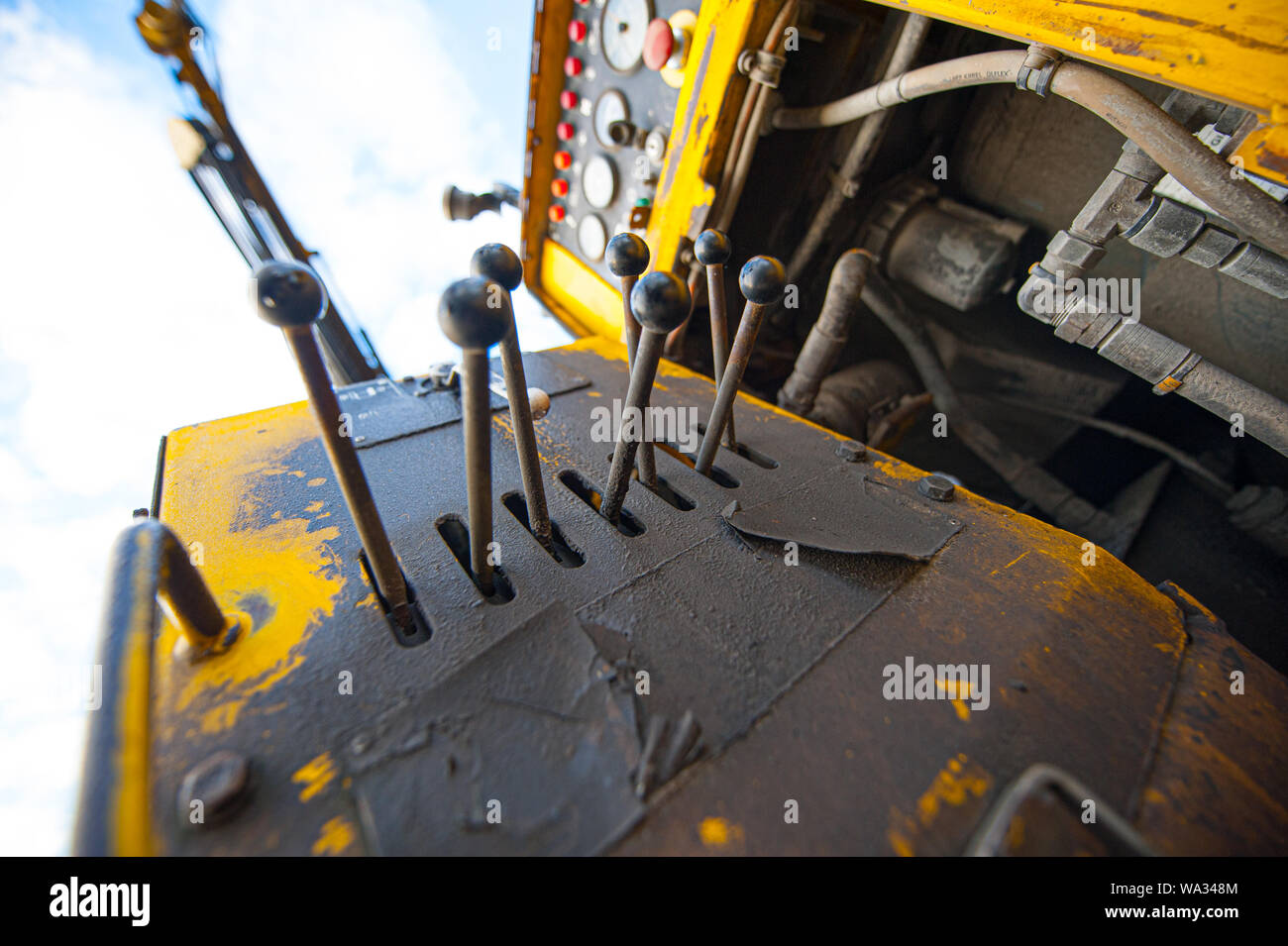 Details of a drilling rig. Controls and handles Stock Photo - Alamy