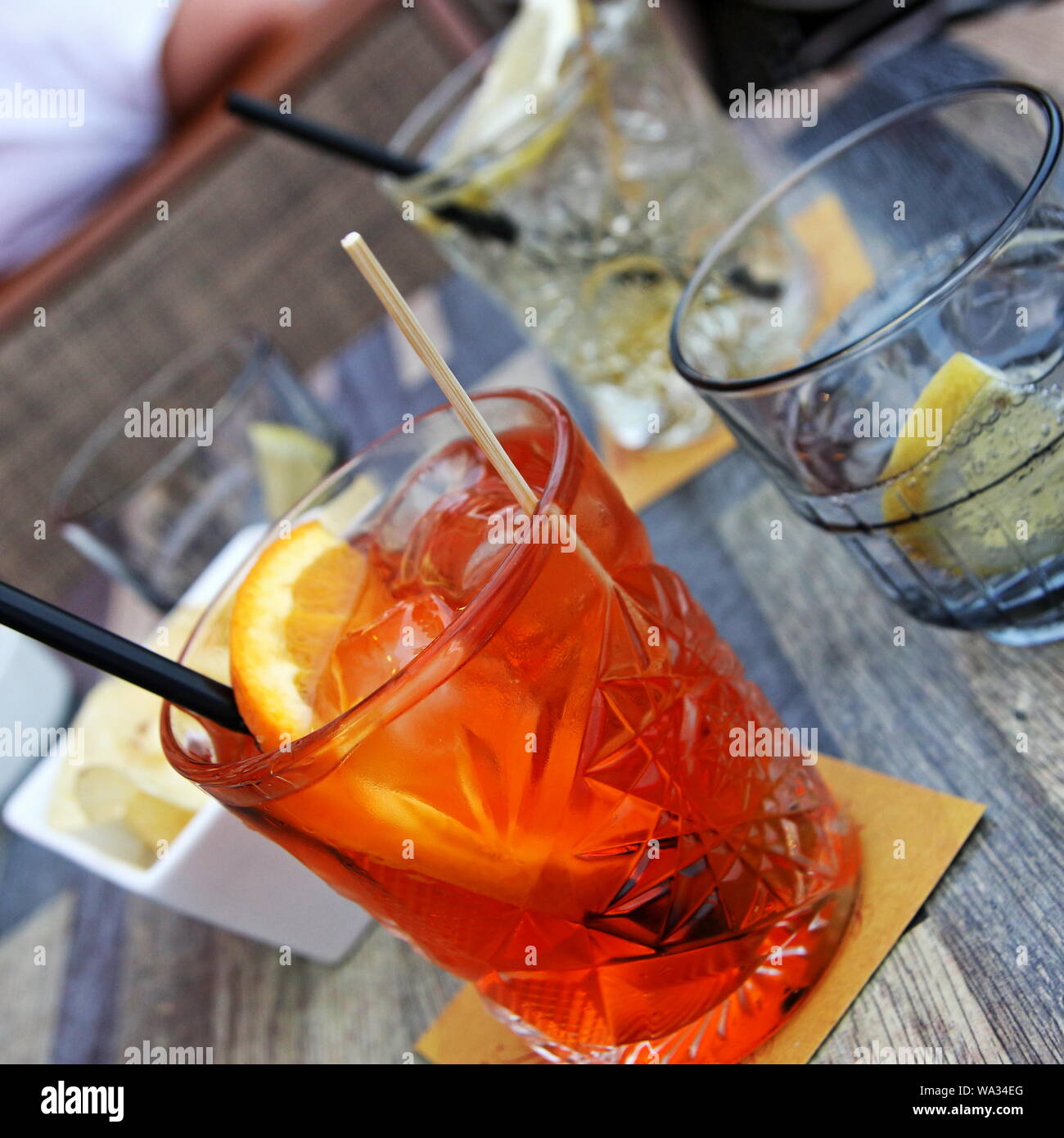 Italian classic of Aperol Spritz in a tumbler Stock Photo - Alamy