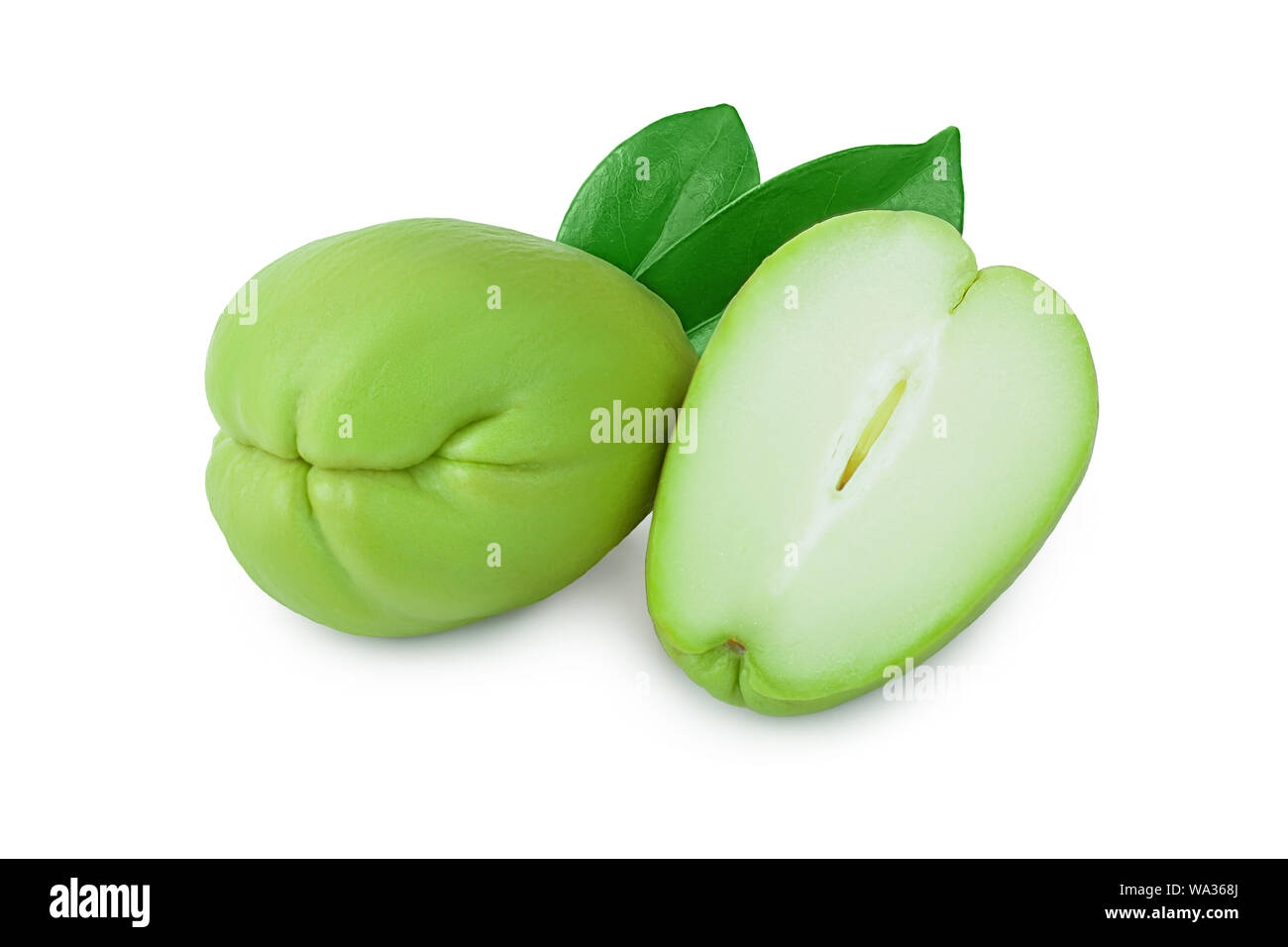 fresh Chayote vegetable or mexican cucumber with leaf isolated on white ...