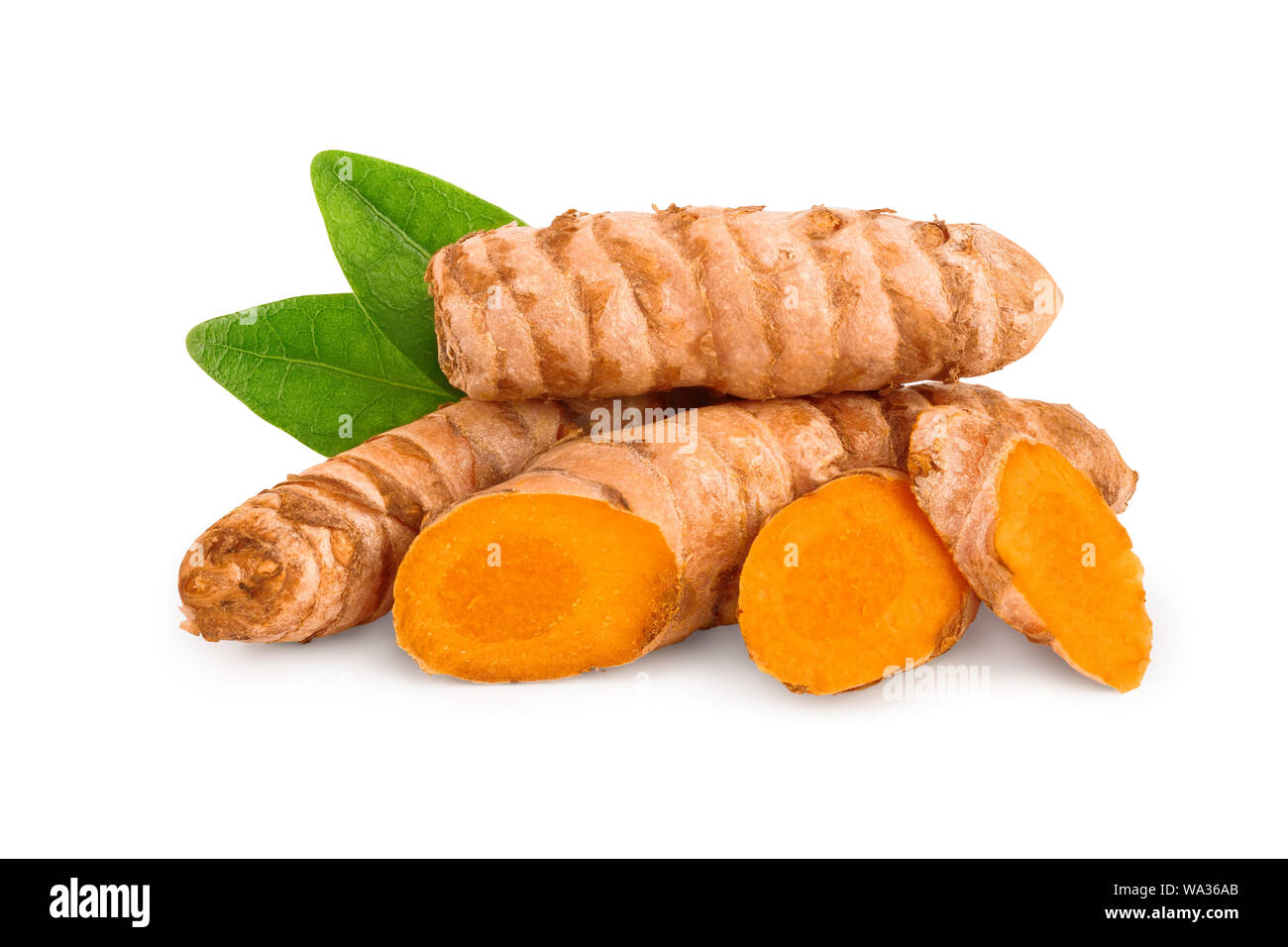 turmeric root and slices isolated on white background Stock Photo - Alamy
