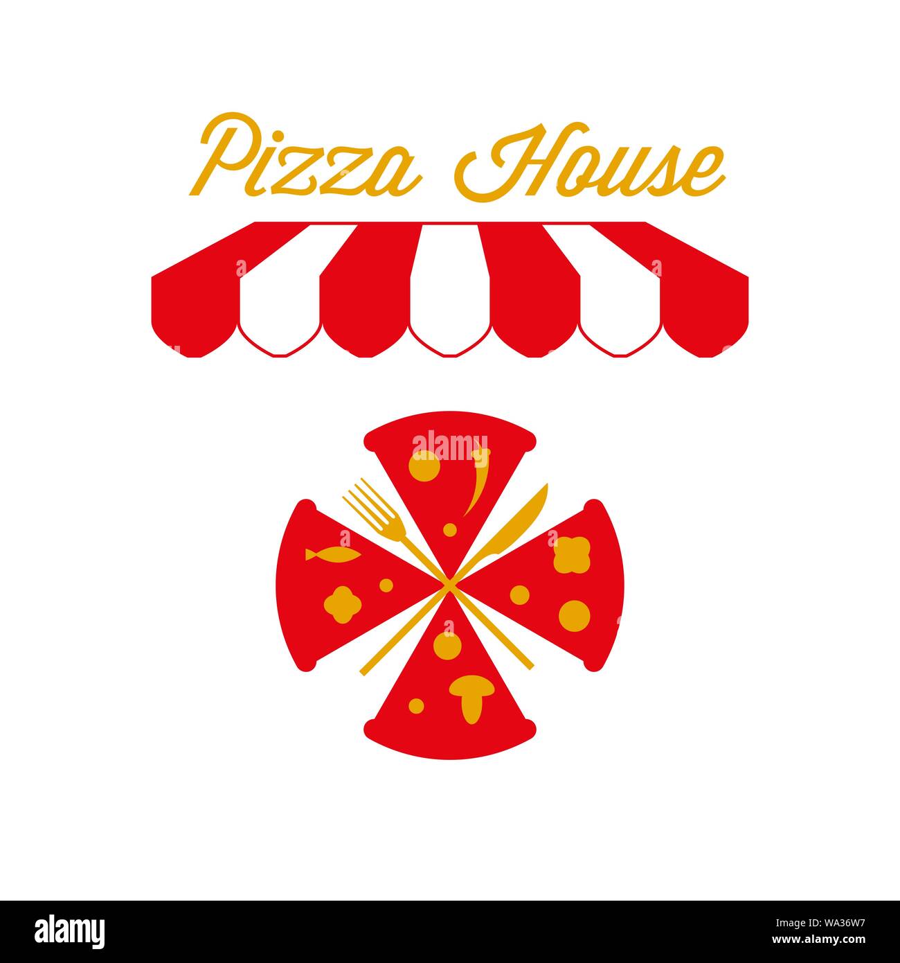 Pizza House, Pizzeria Sign, Emblem. Red and White Striped Awning Tent ...