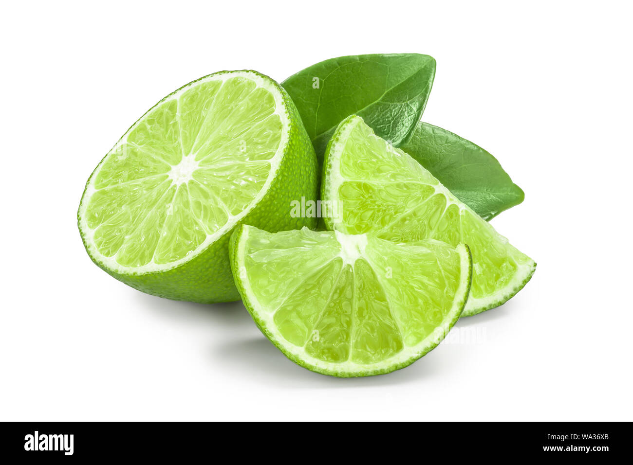 half lime with leaves isolated on white background Stock Photo - Alamy