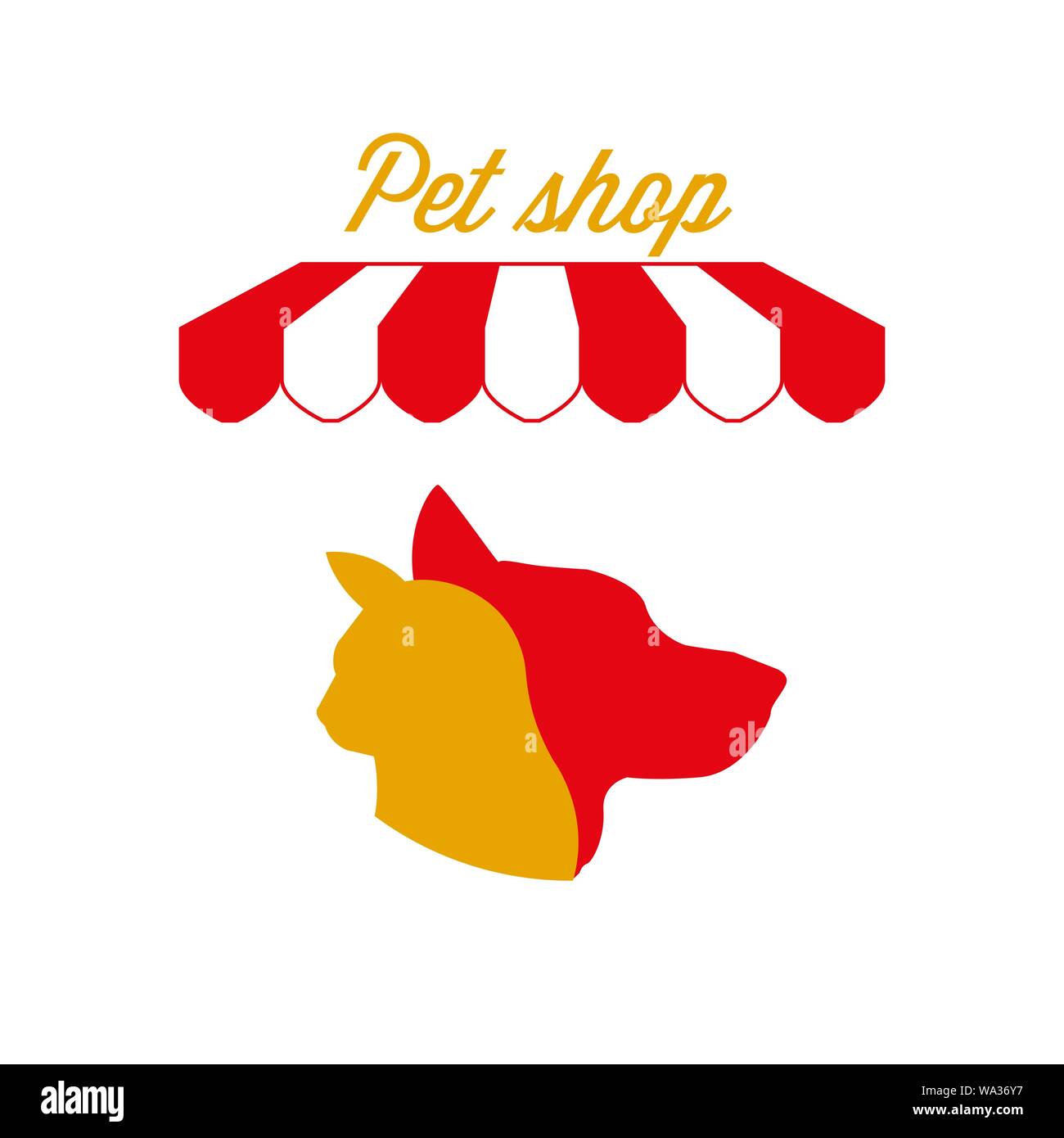Pet Shop Sign, Emblem. Red and White Striped Awning Tent. Cat and Dog ...