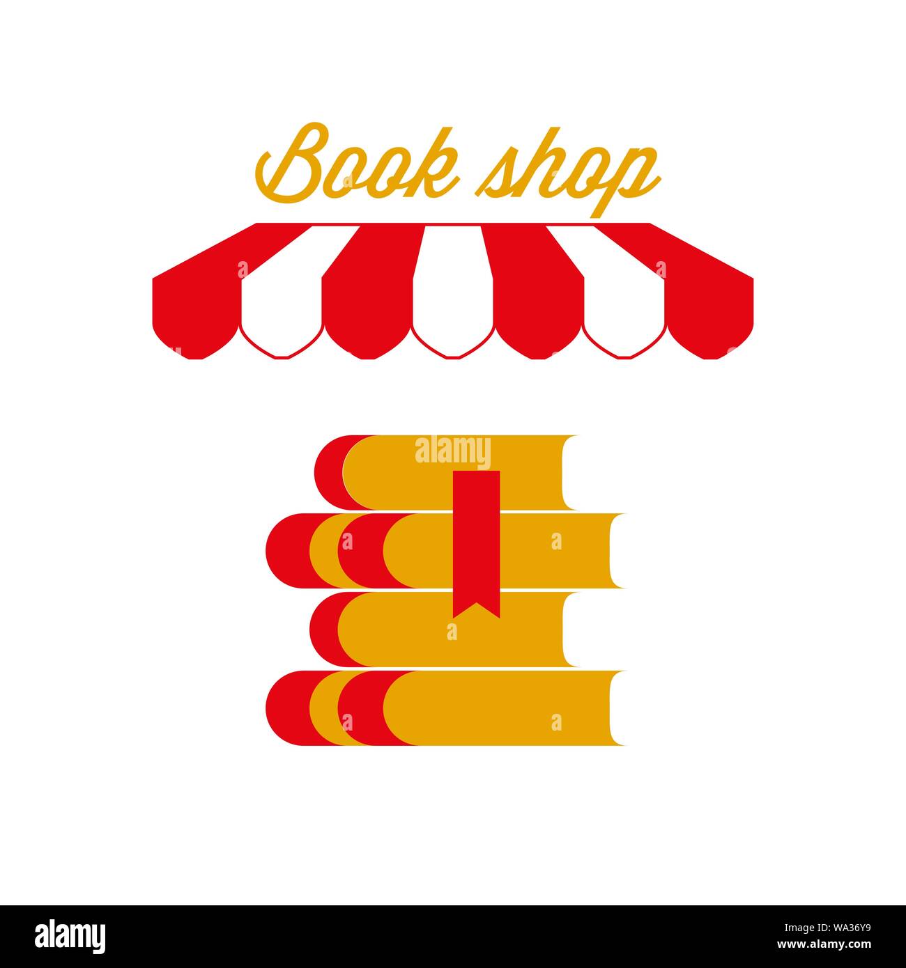 Book Shop Sign, Emblem. Red and White Striped Awning Tent. Stack of ...