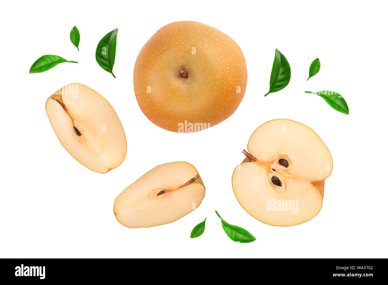 Fresh asian pear isolated on white background. Top view. Flat lay. Set ...