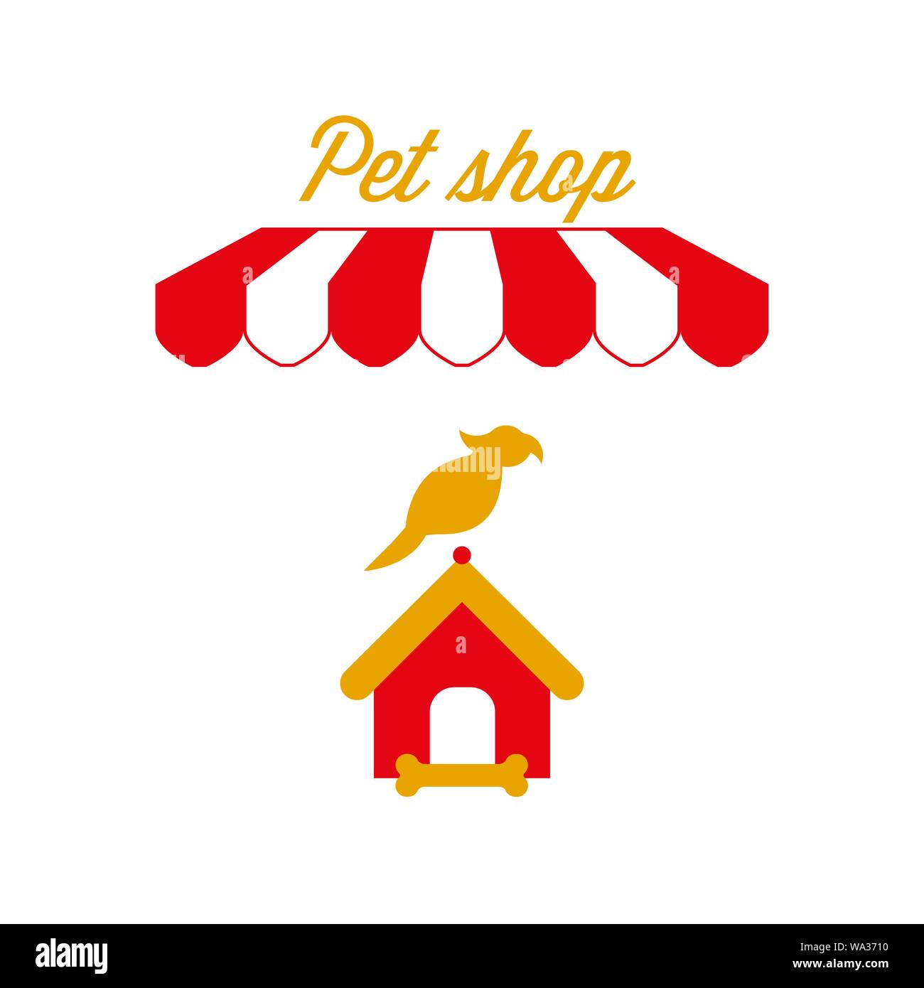 Pet Shop Sign, Emblem. Red and White Striped Awning Tent. Parrot and ...