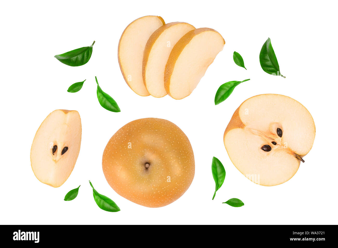 Fresh asian pear isolated on white background. Top view. Flat lay, Set ...