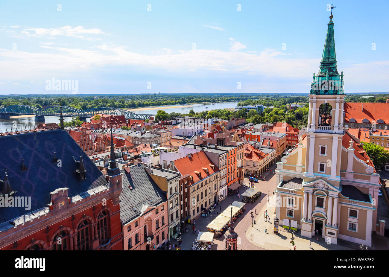 Aerial view of the Vistula ( Wisla ) river with bridge and historical ...