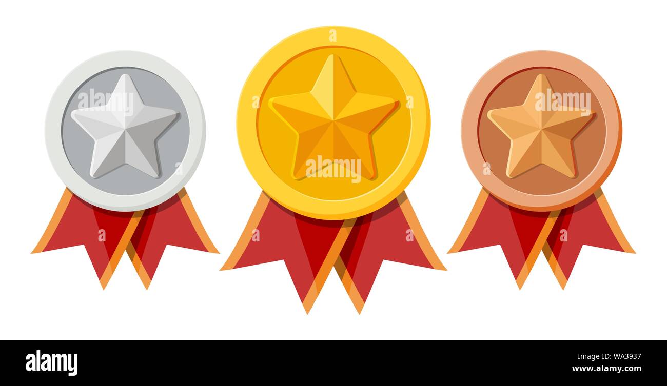Set of medals with red ribbons and star shapes Stock Vector Image & Art ...