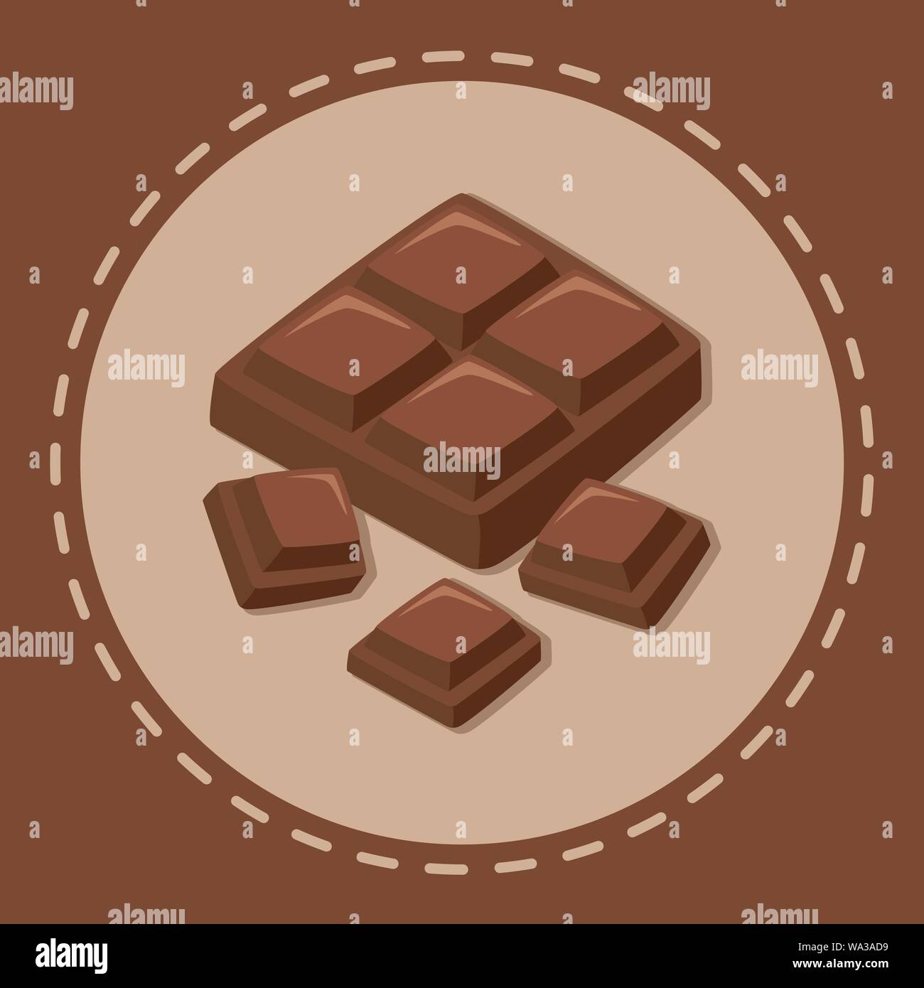 Pieces of Chocolate Block, Cocoa Chocolate Bar on Brown Dotted Line ...
