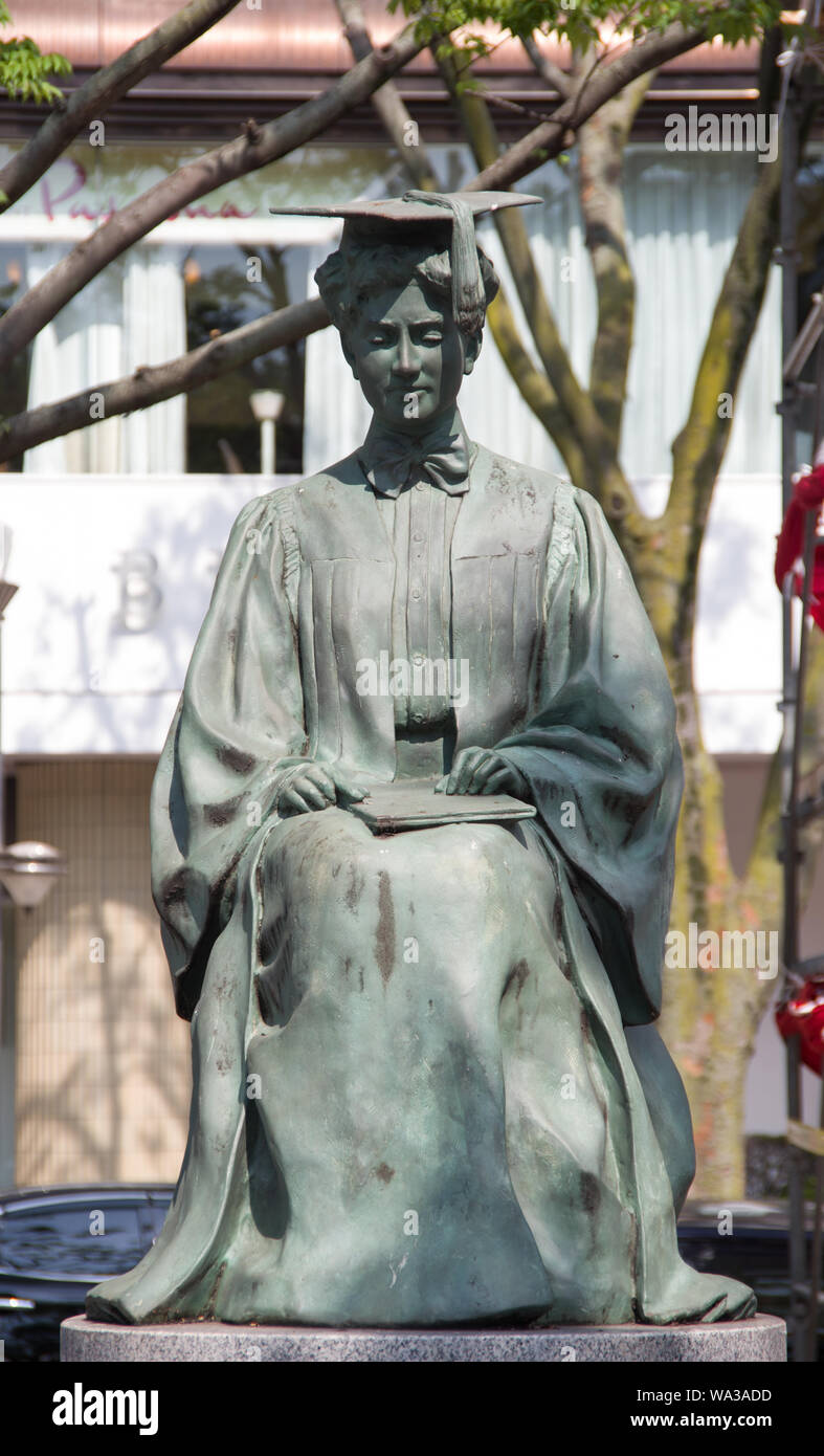 chiba, japan, 08/17/2019 , Statue of Helen Keller in Chiba central park ...