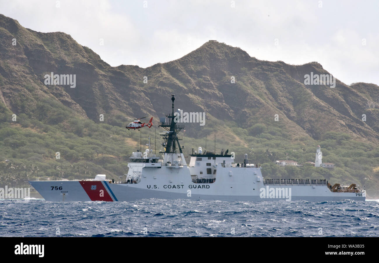 The U.S. Coast Guard Cutter Kimball (WMSL 756) passes by Diamond Head ...