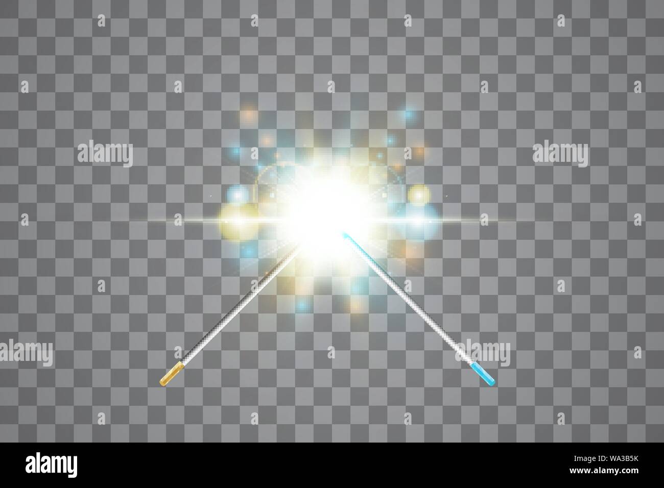 Collision of two forces with Golden and Blue Magic wand. Vector ...