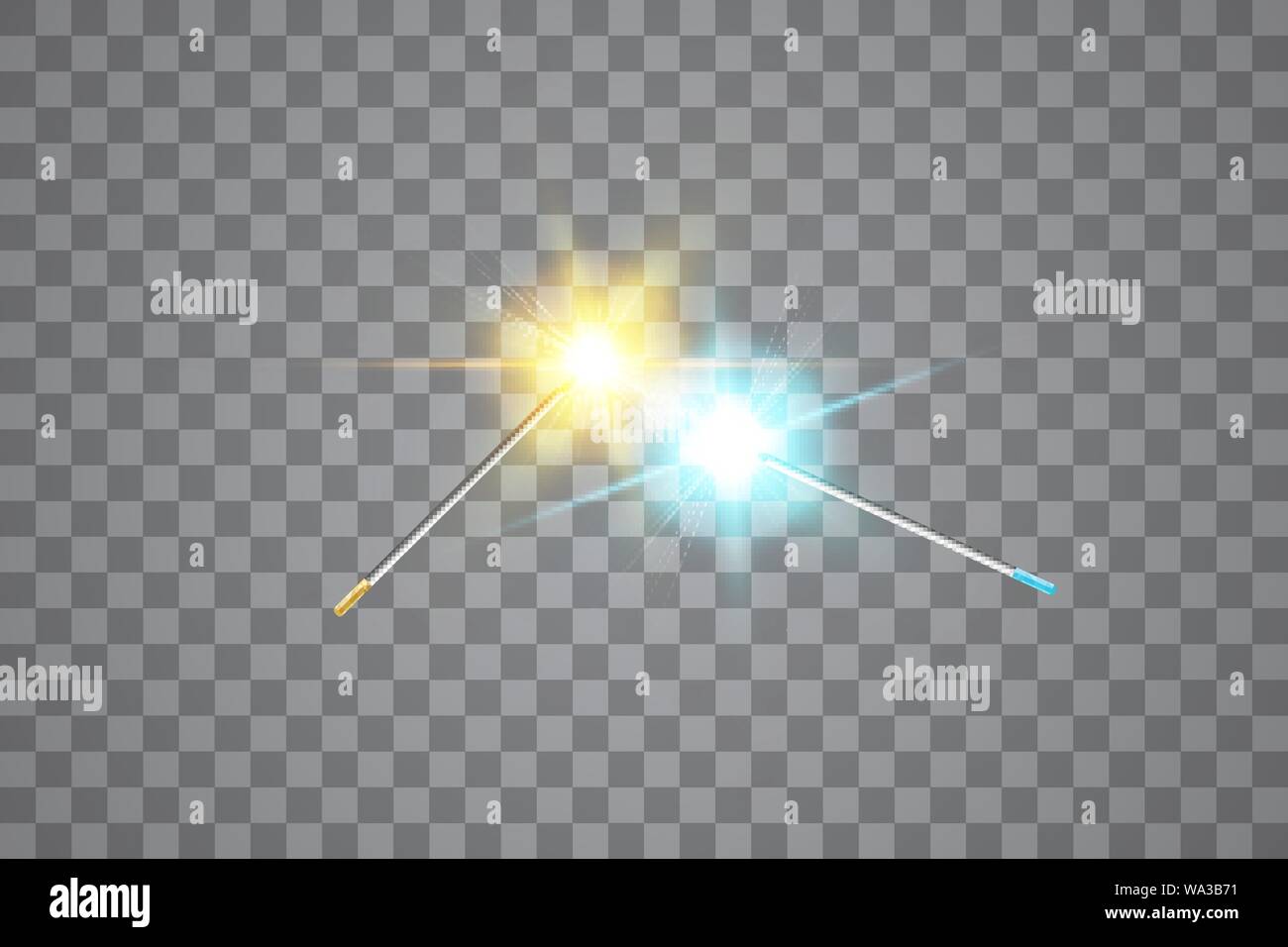 Collision of two forces with Golden and Blue Magic wand. Vector ...