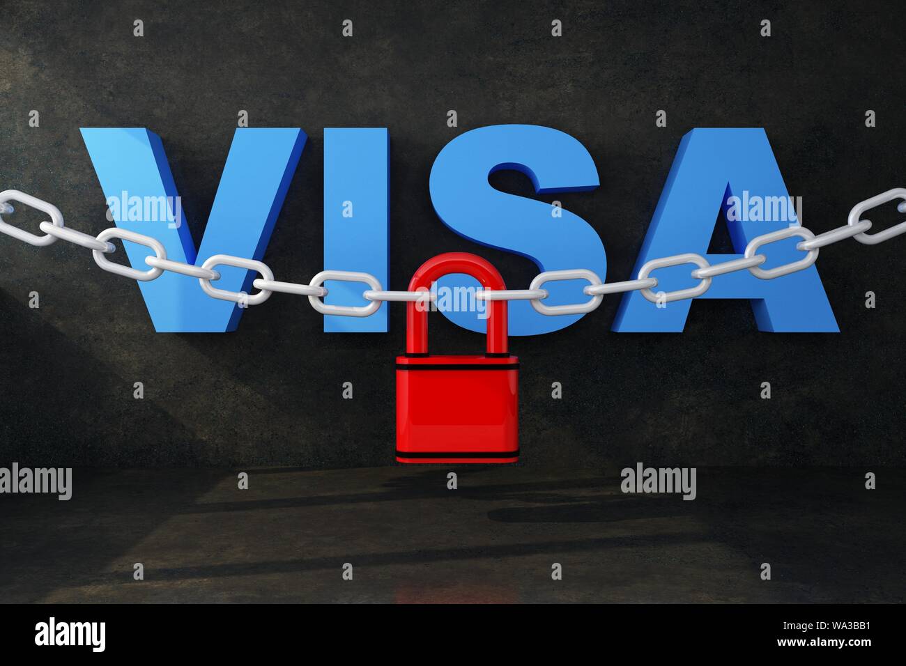 word visa under chain with lock. 3d rendering Stock Photo - Alamy