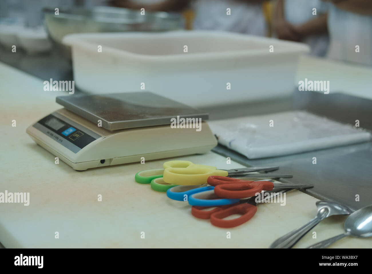 digital electronic scale scissors in food production factory industry ...