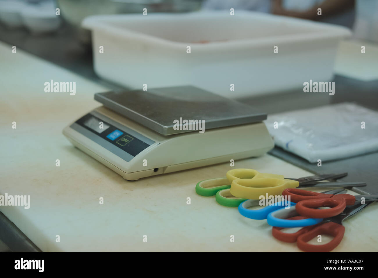 digital electronic scale scissors in food production factory industry ...