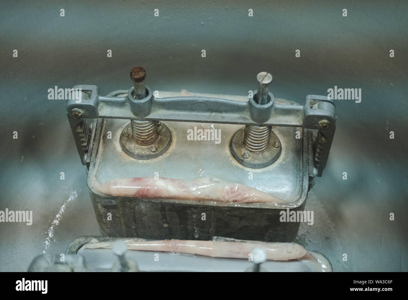 ham making machine in meat processing plant. food industry Stock Photo ...