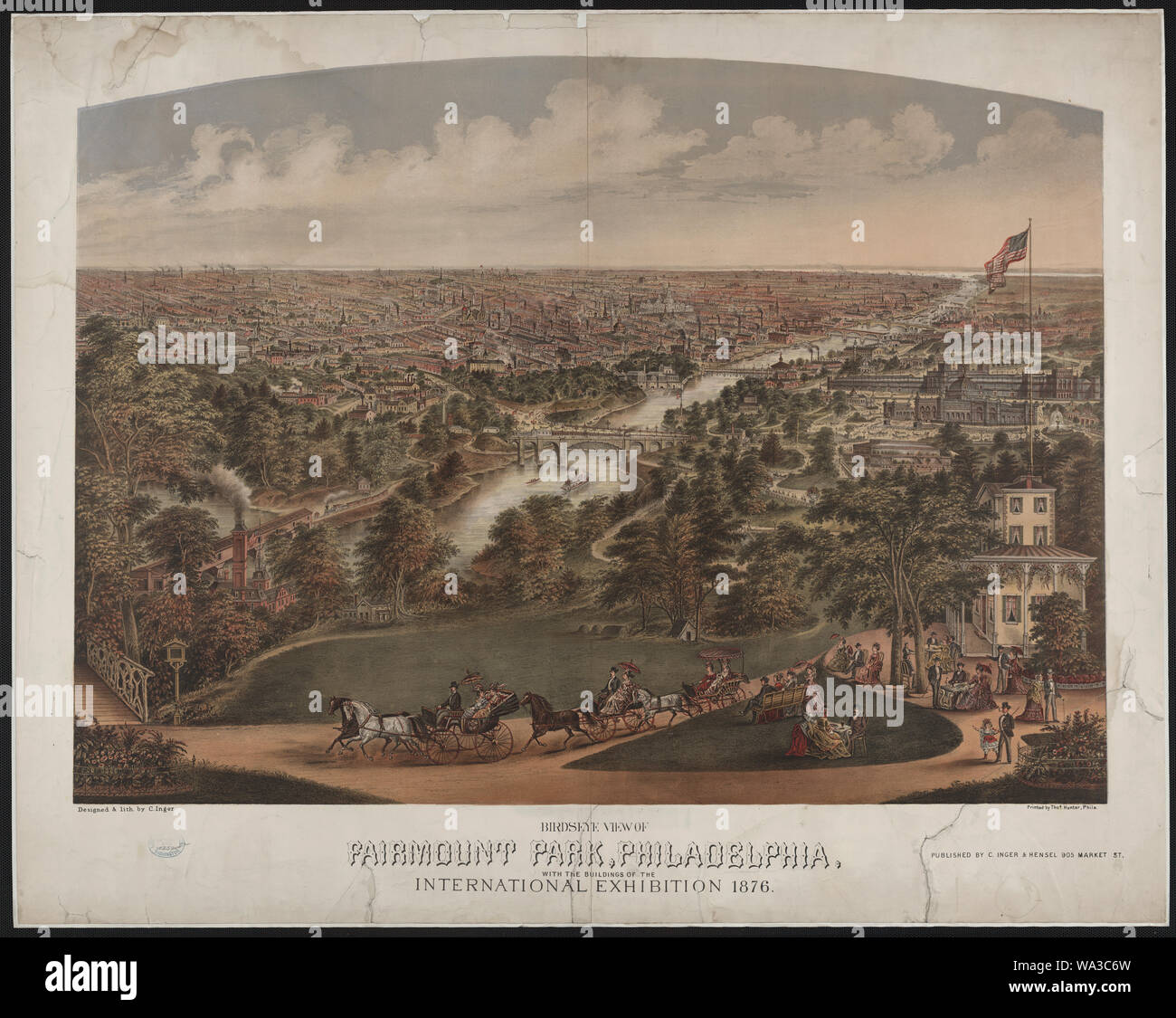 Birdseye view of Fairmount Park, Philadelphia, with the buildings of ...