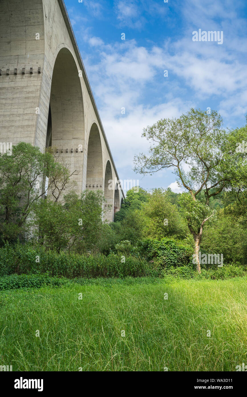 The Wiedtalbrucke, an autobahn bridge built of concrete. A view from ...