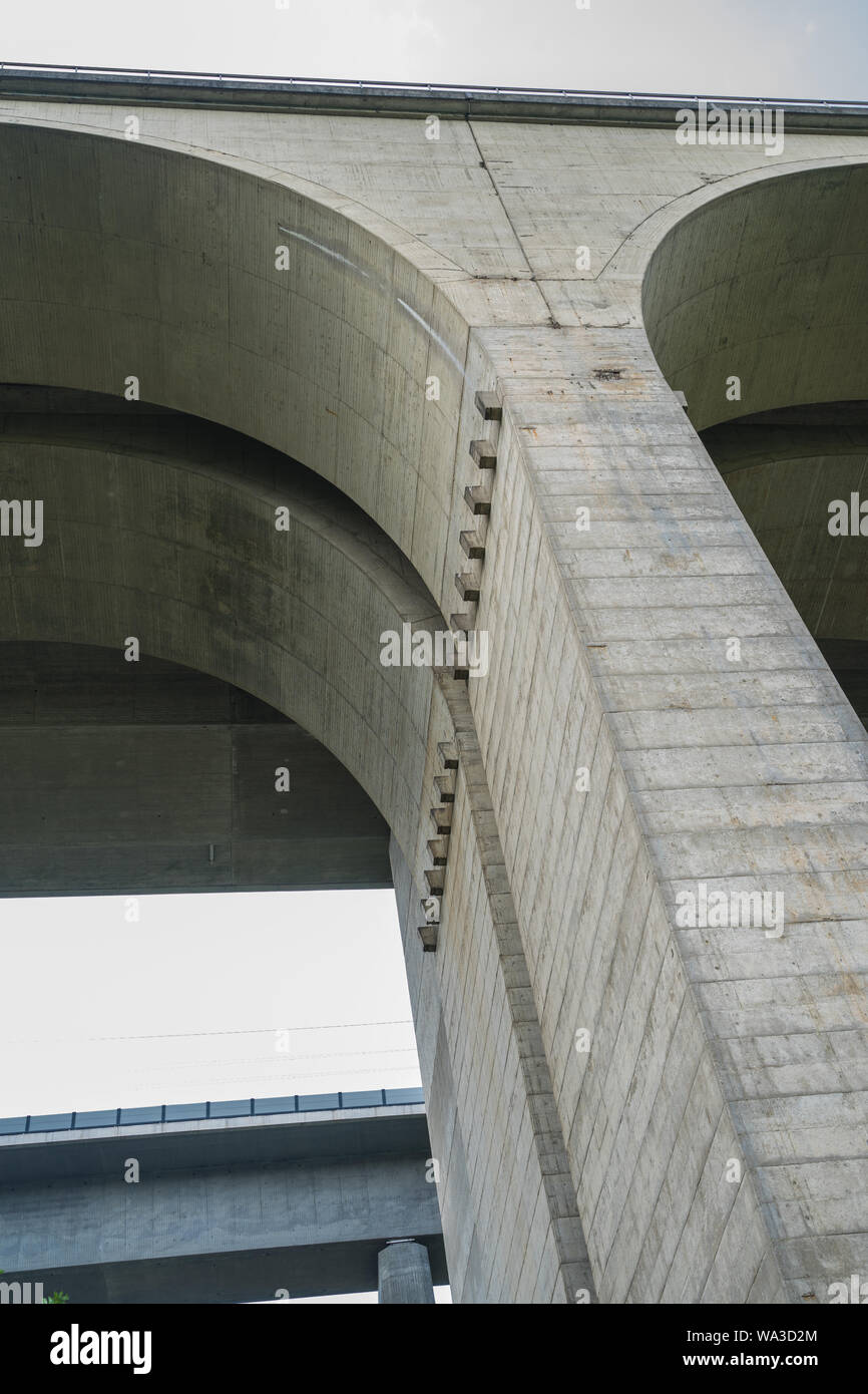 The Wiedtalbruecke, an autobahn bridge built of concrete. A look ...