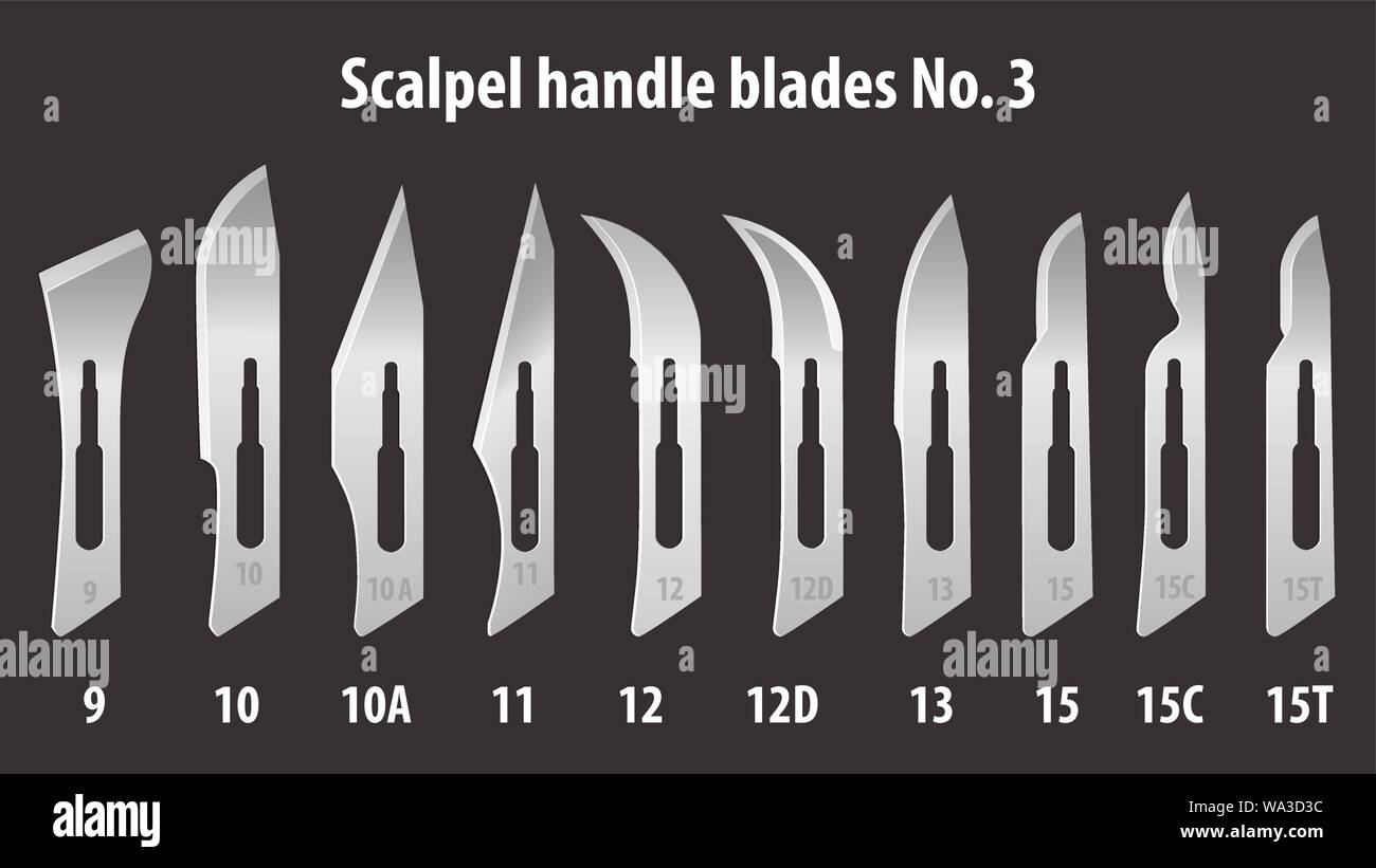 Set of scalpel handle blades No. 3. Manual surgical medical instrument ...
