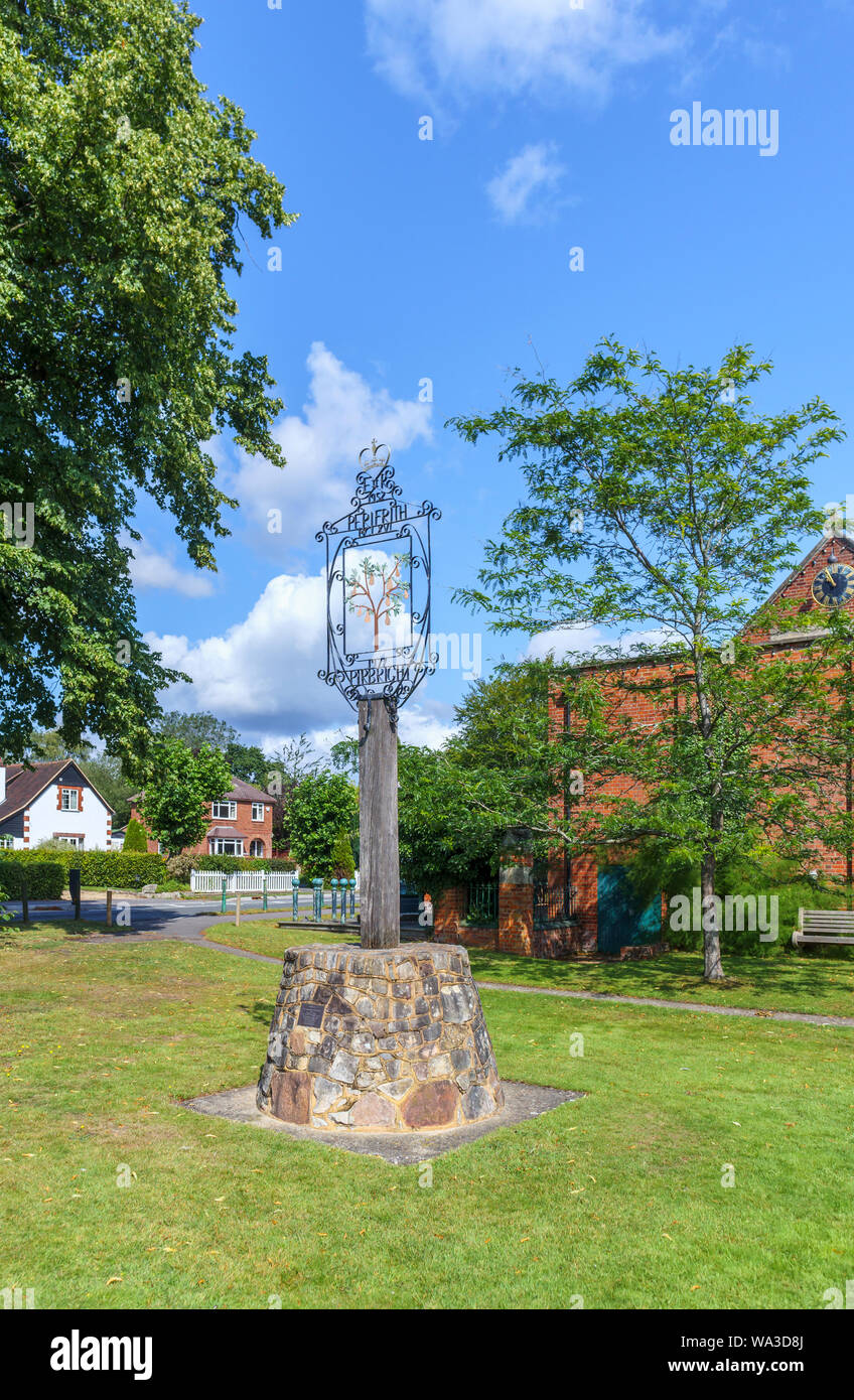 Pirbright place name sign with its medieval name Perifrith on the ...