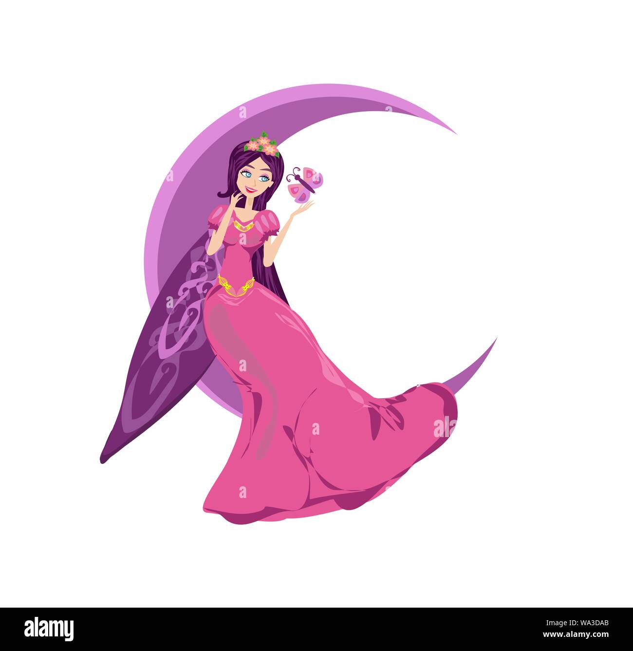 beautiful Fairy on moon, isolated illustration Stock Vector Image & Art ...