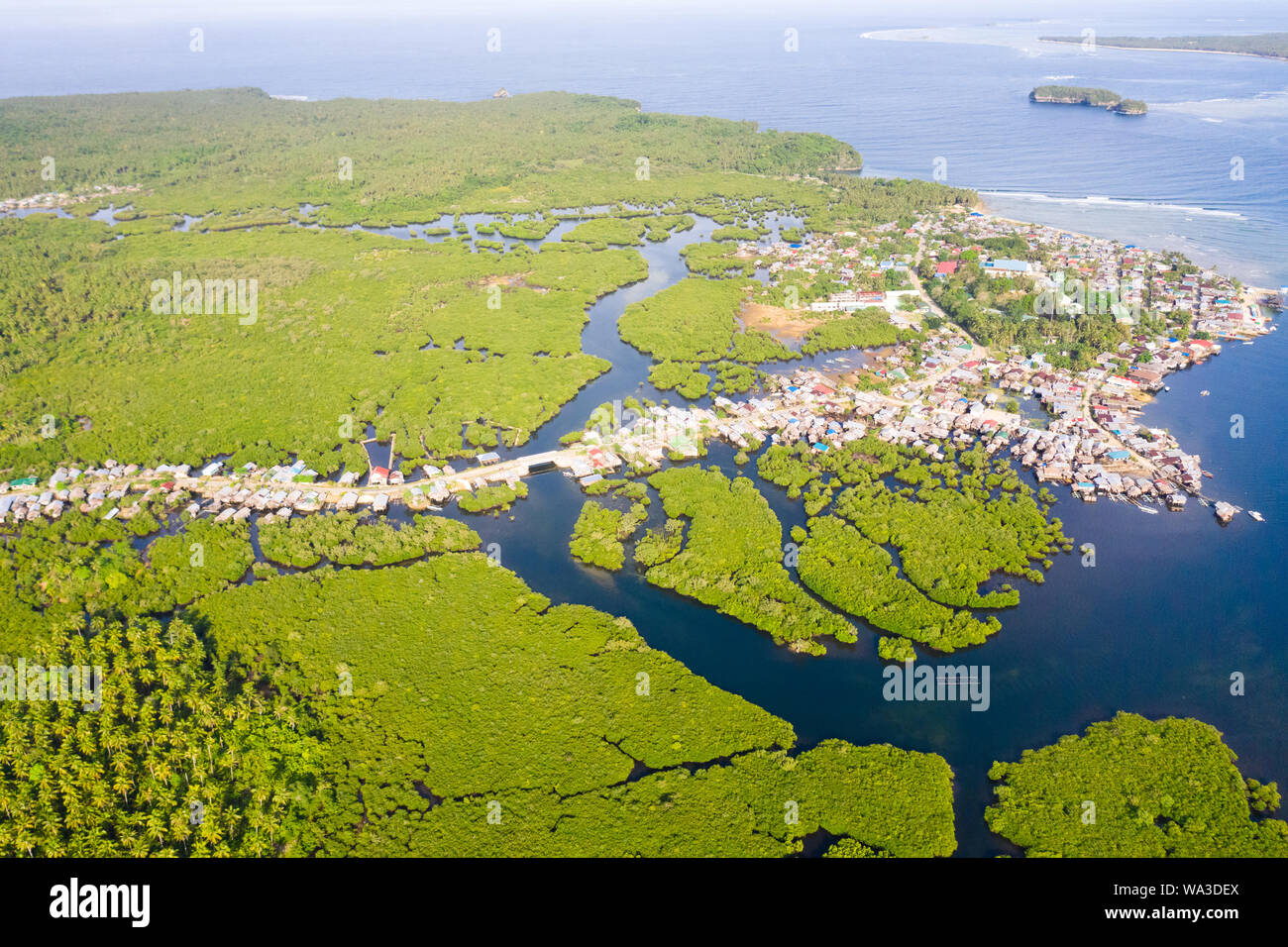 Town on the water and mangroves, top view. Coast of the island of ...