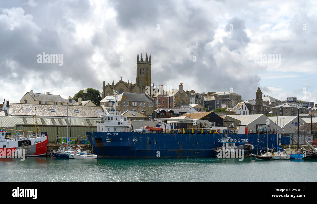 View looking across Penzance Harbour towards the Town Centre, Penzance ...