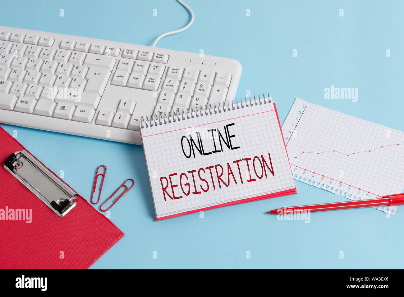 Writing note showing Online Registration. Business concept for System ...